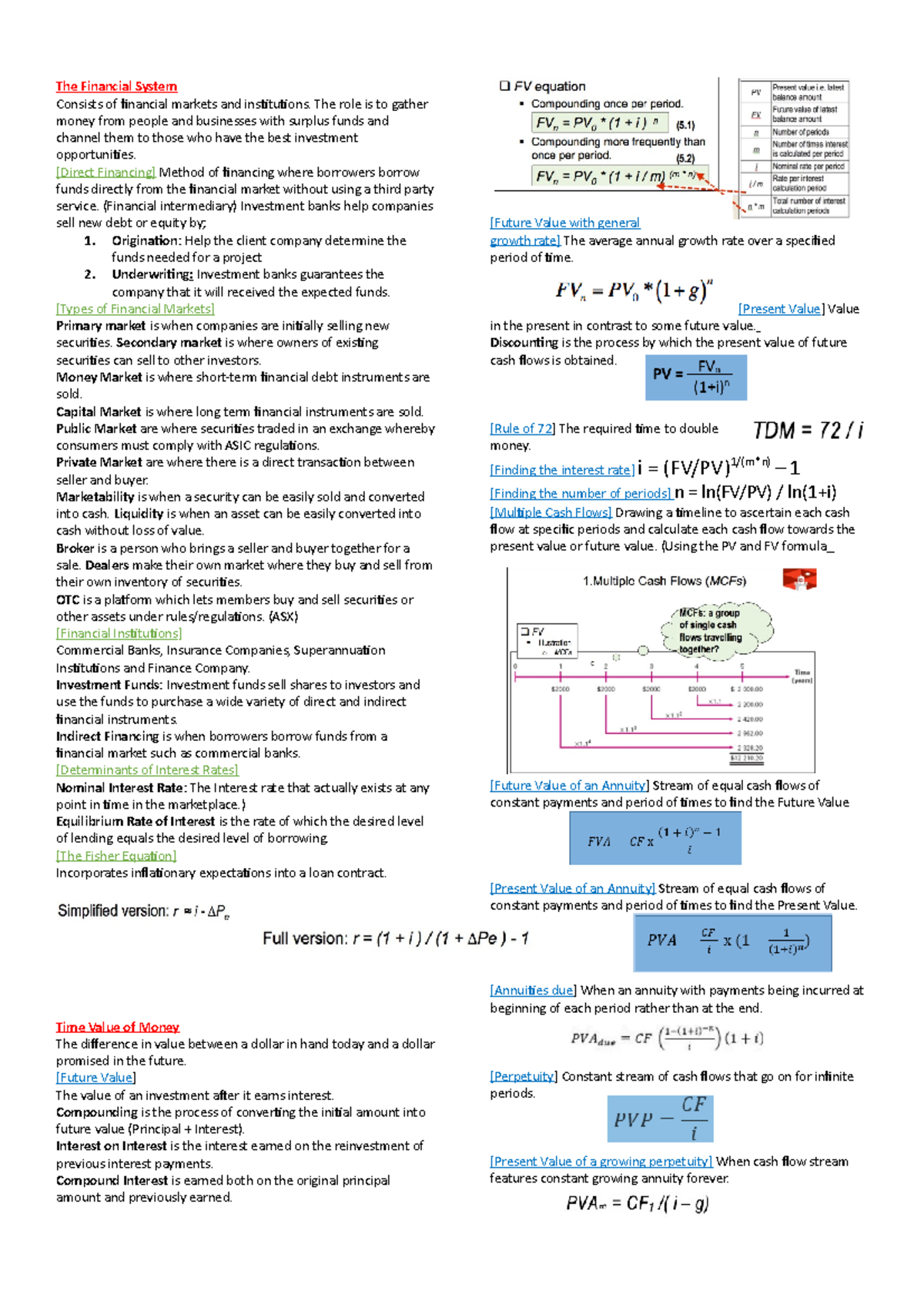ACST101-Cheat-Sheet - The Financial System Consists of financial markets and institutions. The ...