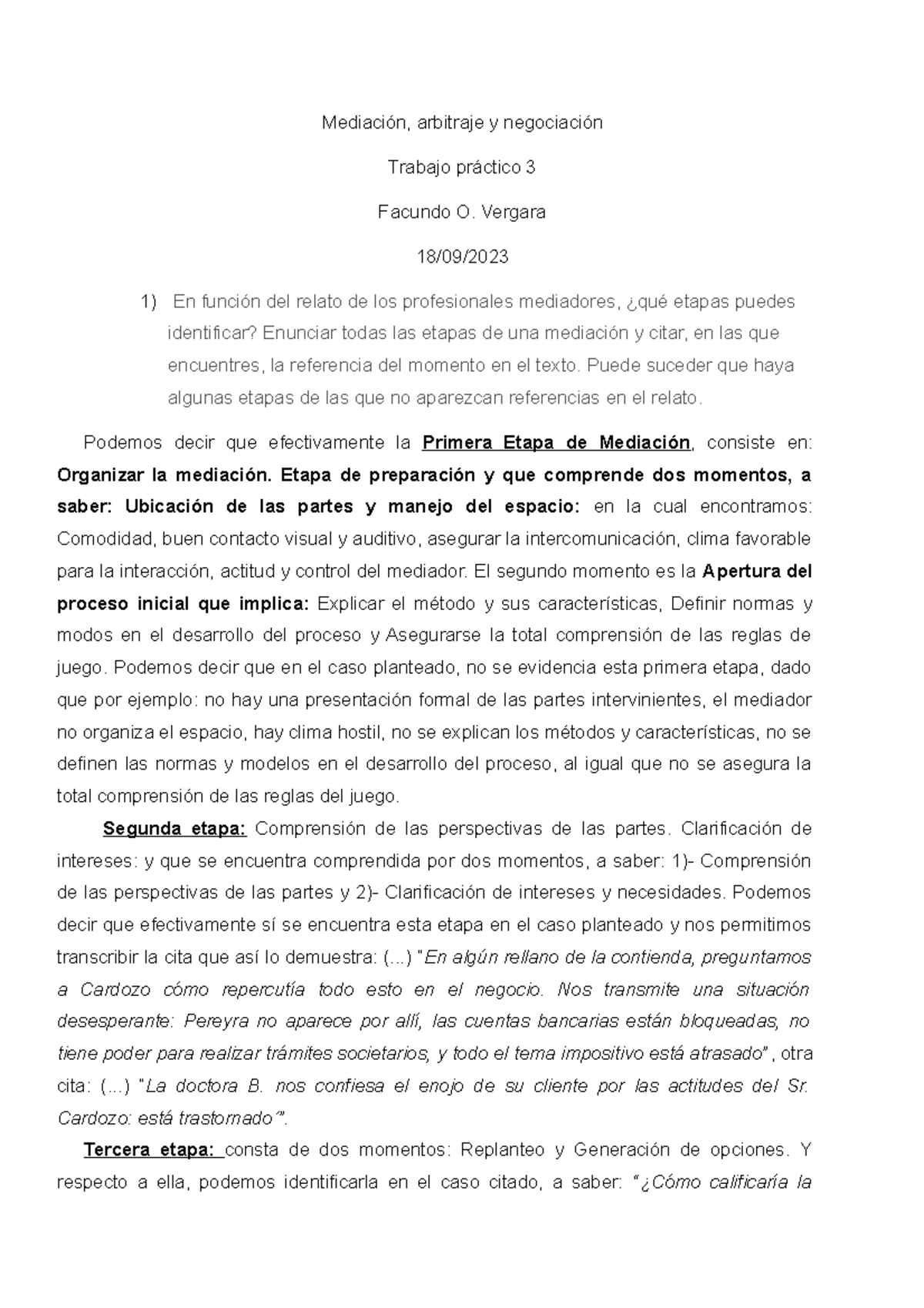 Trabajo práctico n3 - tp3 mediación 85% - Mediación, arbitraje y negociación Trabajo práctico 3 ...