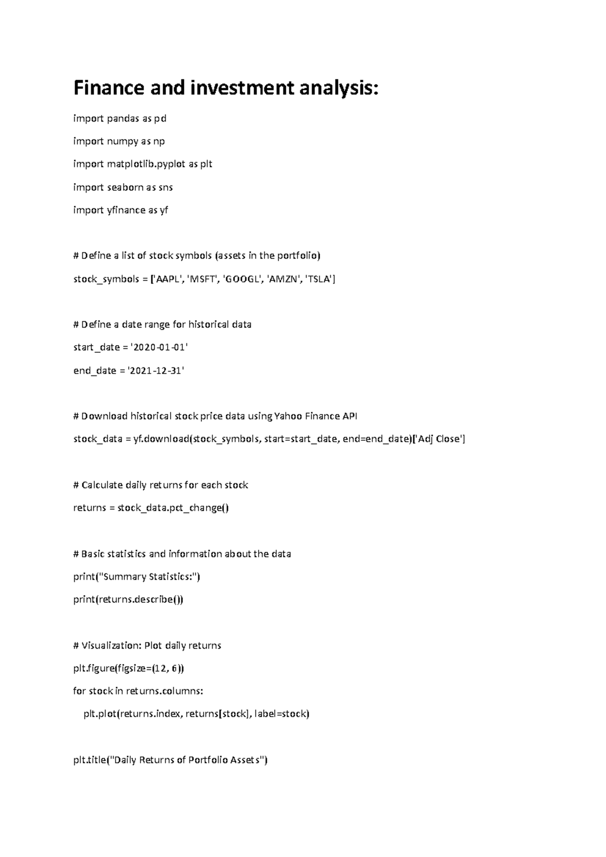 Finance and investment analysis - Finance and investment analysis ...