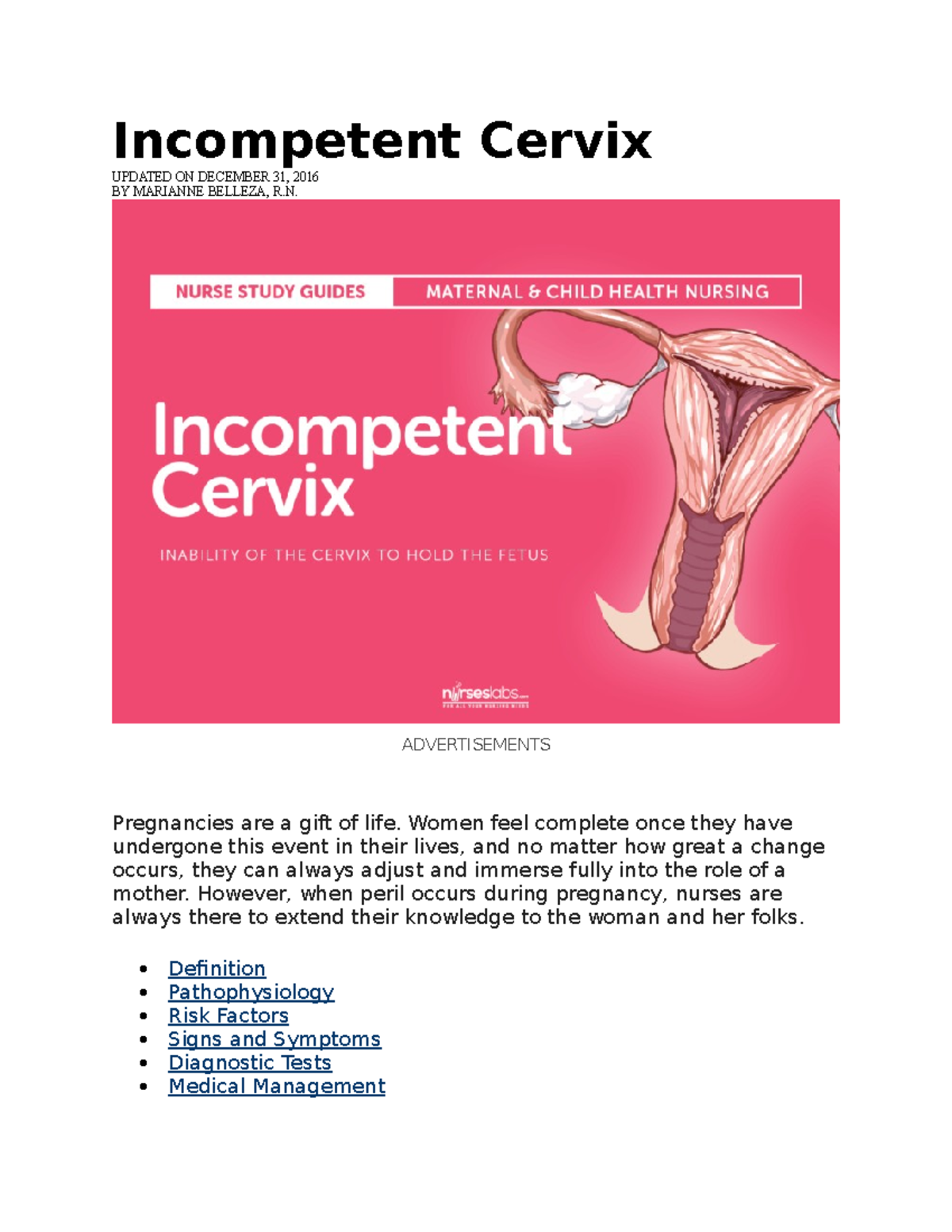 Incompetent Cervix - Incompetent Cervix UPDATED ON DECEMBER 31, 2016 BY MARIANNE BELLEZA, R ...