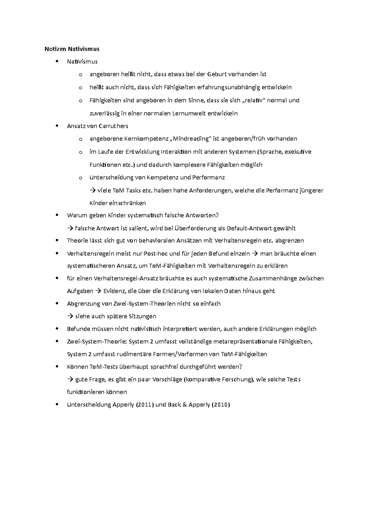 Notizen 6: Nativistische Perspektiven - Notizen Nativismus Nativismus o ...