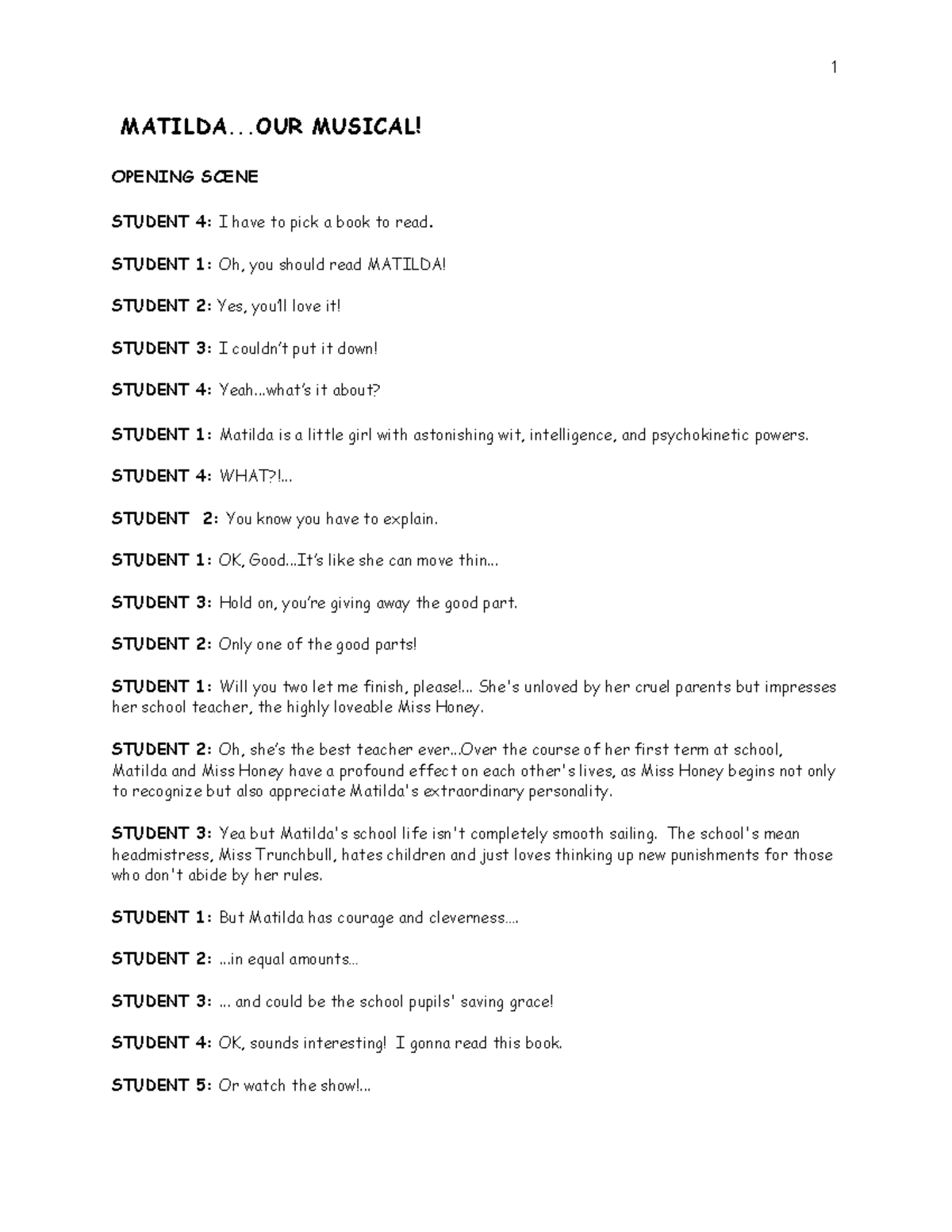 Matildascript - Matilda musical stuff for drama and music - MATILDA ...