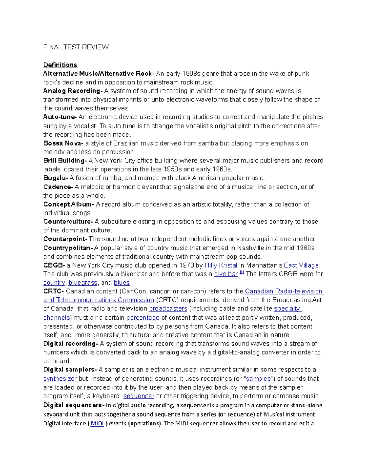 Final Test Review FULL - FINAL TEST REVIEW Definitions Alternative ...