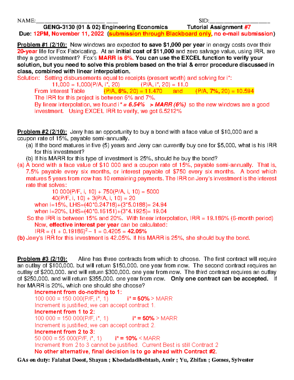 Tutorial 7 Nov11 2022 solution - NAME:________________________ ____ SID ...