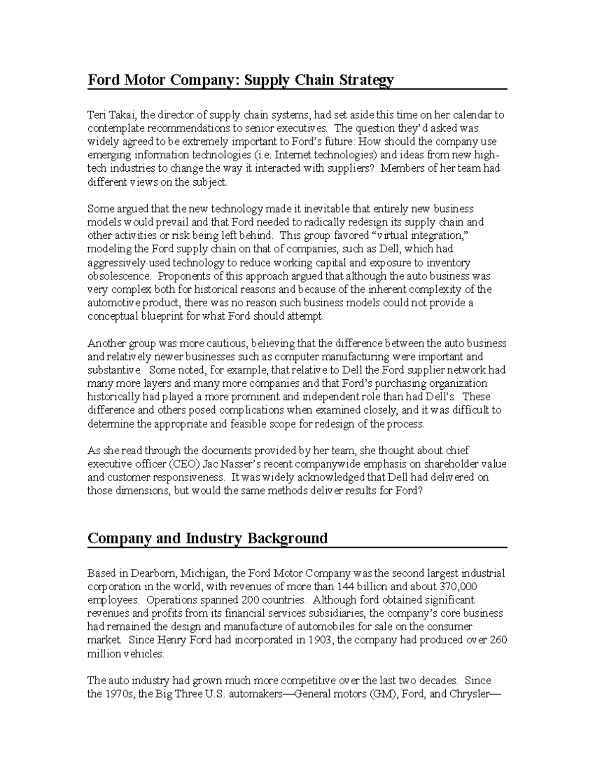 Ford Motor Co - Description of ford strategy - Ford Motor Company ...