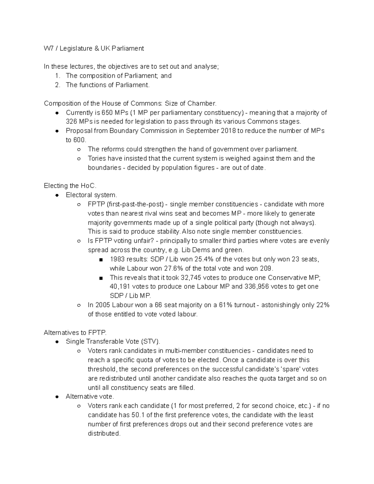 W7 Legislature - Lecture notes 10-12 - W7 / Legislature & UK Parliament ...