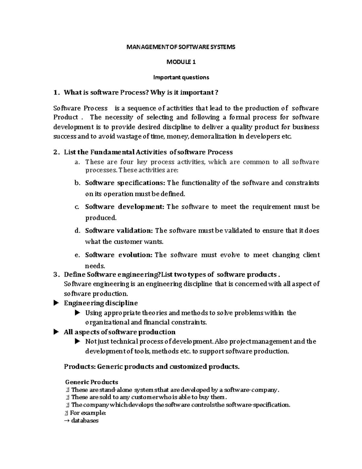 Module 1-1 - mss - MANAGEMENT OF SOFTWARE SYSTEMS MODULE 1 Important questions What is software ...