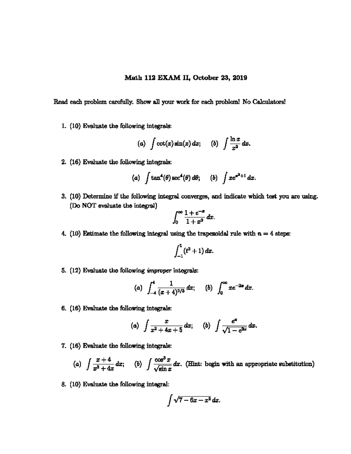 Clac 2 Common exam 1 practice exam - MATH 112 - Studocu
