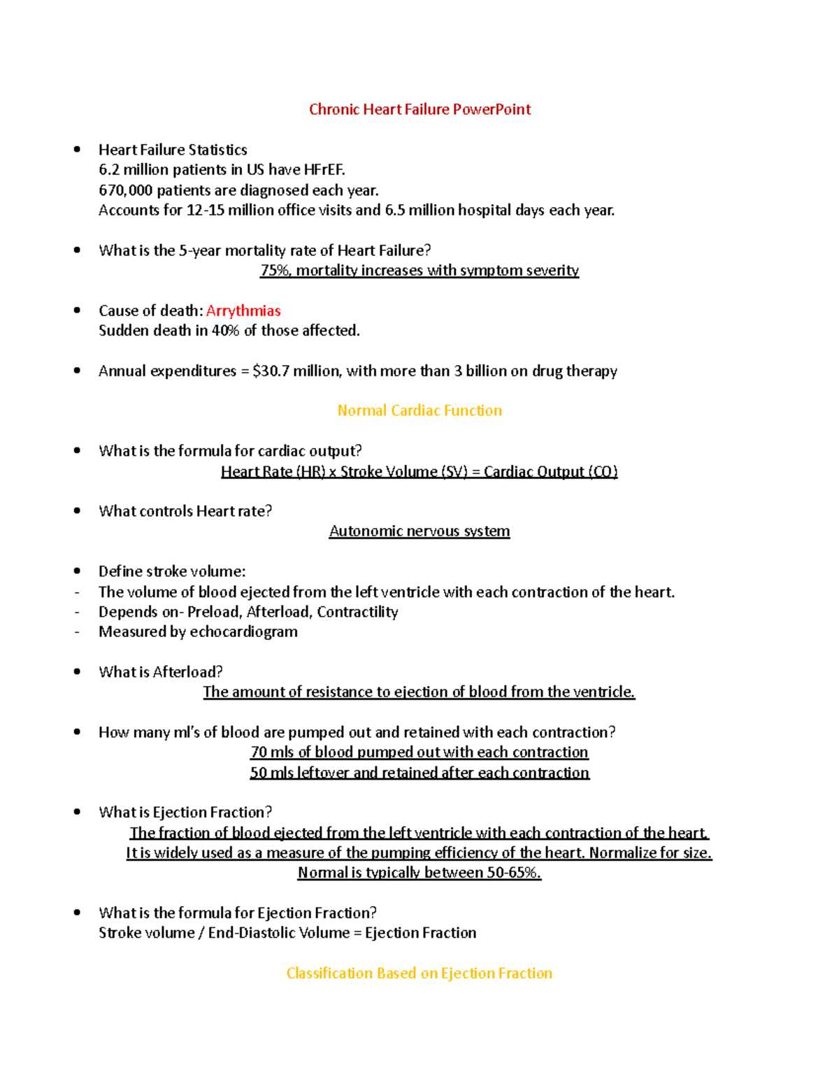 Quiz 4 Notes - Quiz 4 - Chronic Heart Failure PowerPoint Heart Failure ...