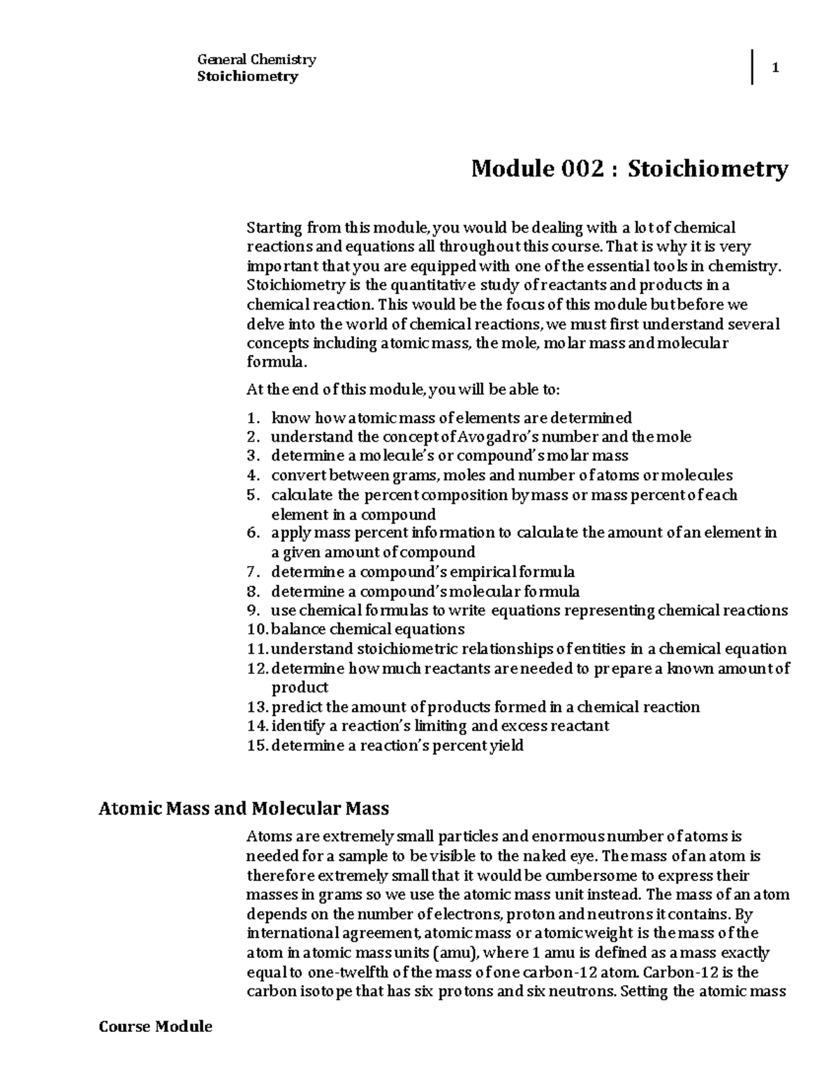 W2 Module 2- Stoichiometry - General Chemistry Stoichiometry 1 Course ...