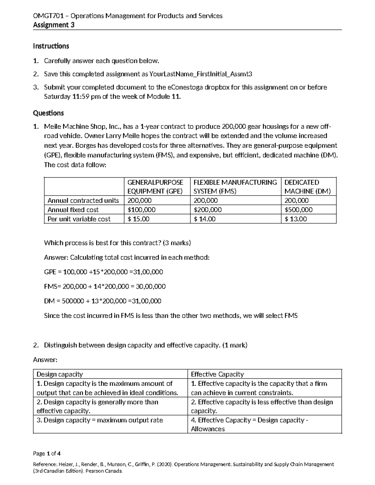operational management Assignment 3 - Assignment 3 Instructions 1 ...