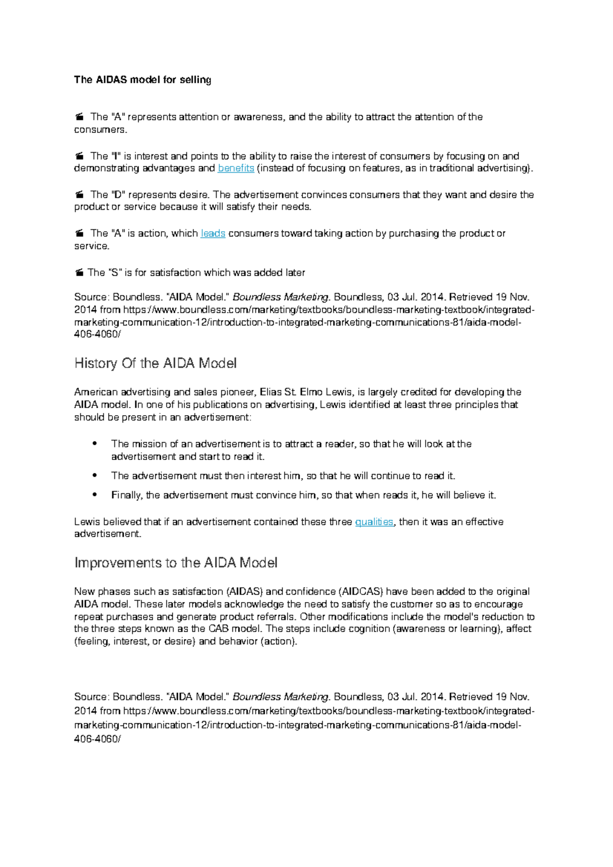 Seminar 7.1 The Aidas Model for Selling - The AIDAS model for selling ...