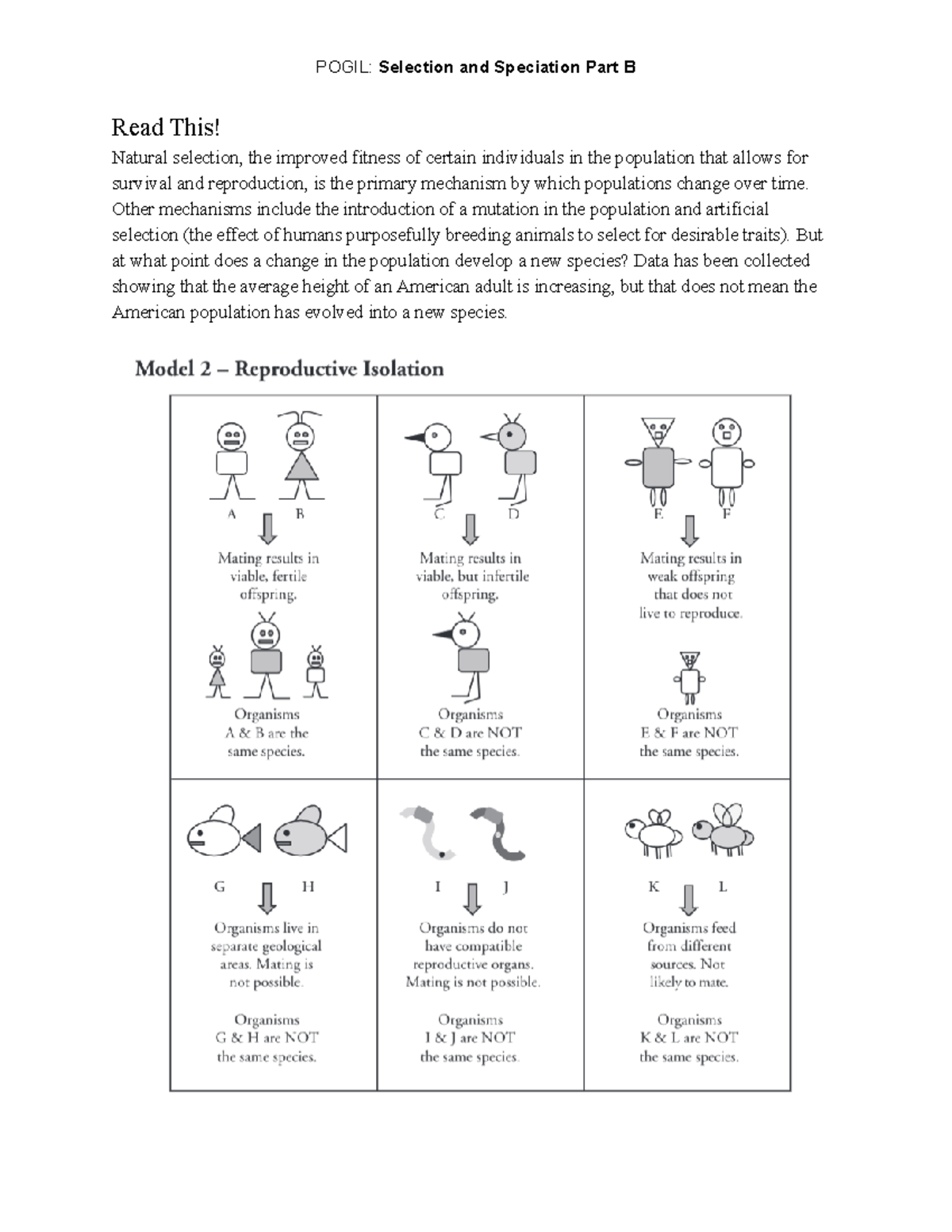 U7M3A6 - Pogil Selection and Speciation Part B - POGIL: Selection and Speciation Part B Read ...