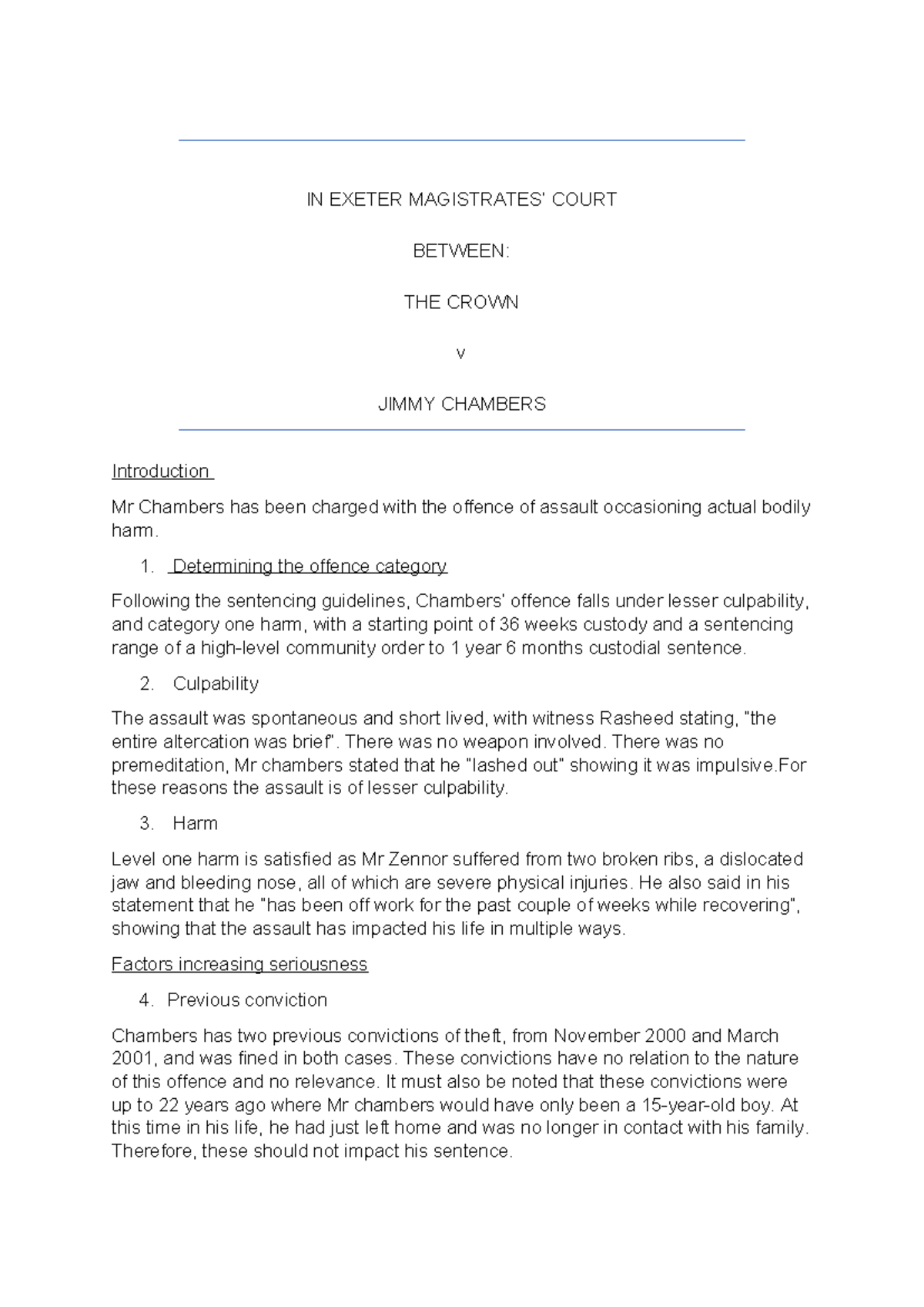 Plea in mitigation jimmy chambers detail - IN EXETER MAGISTRATES’ COURT ...