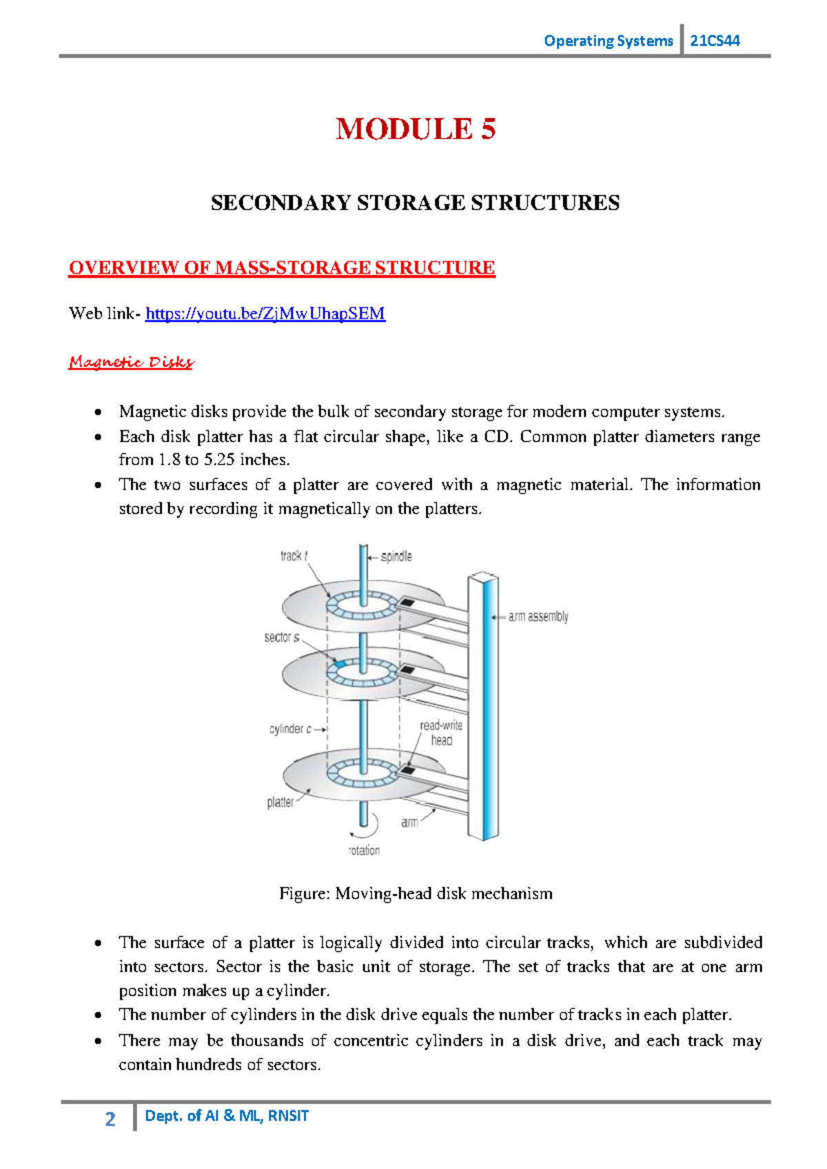 21CS44- Module 5 - the most best notes - MODULE 5 SECONDARY STORAGE ...