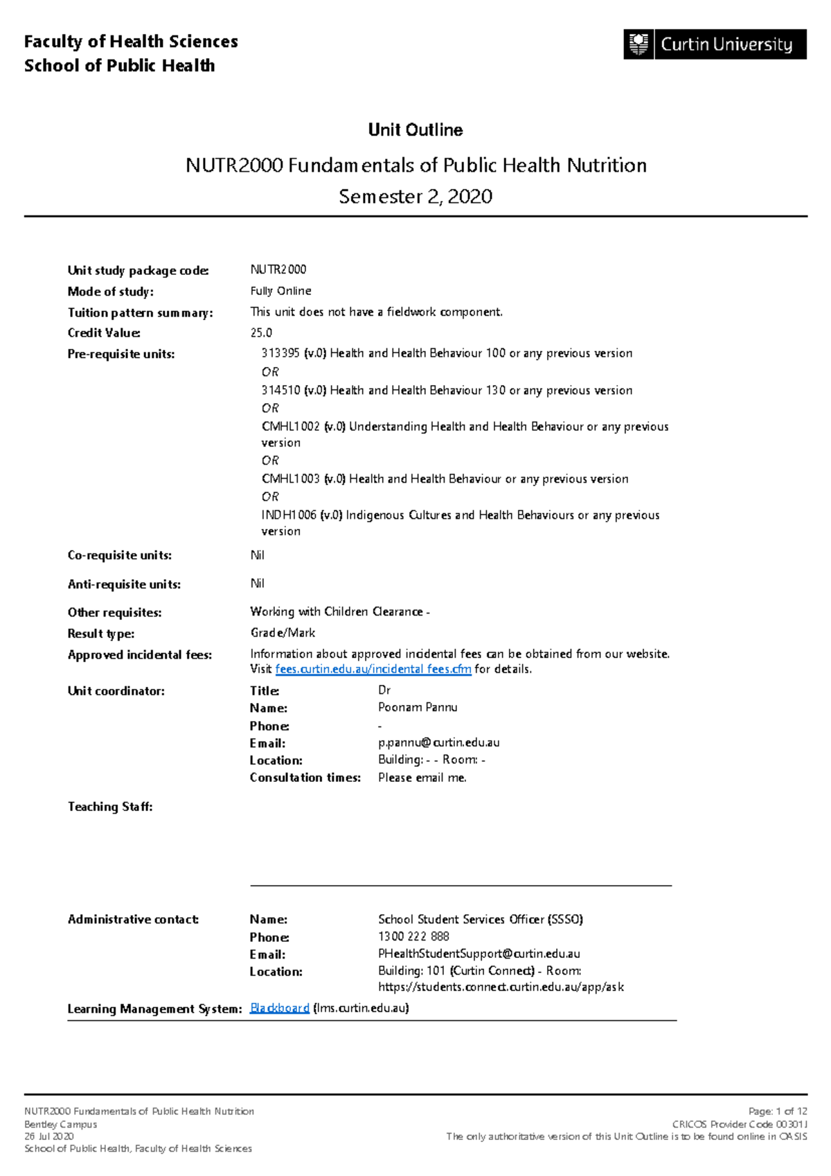 NUTR2000 Fundamentals of Public Health Nutrition Semester 2 2020 ...