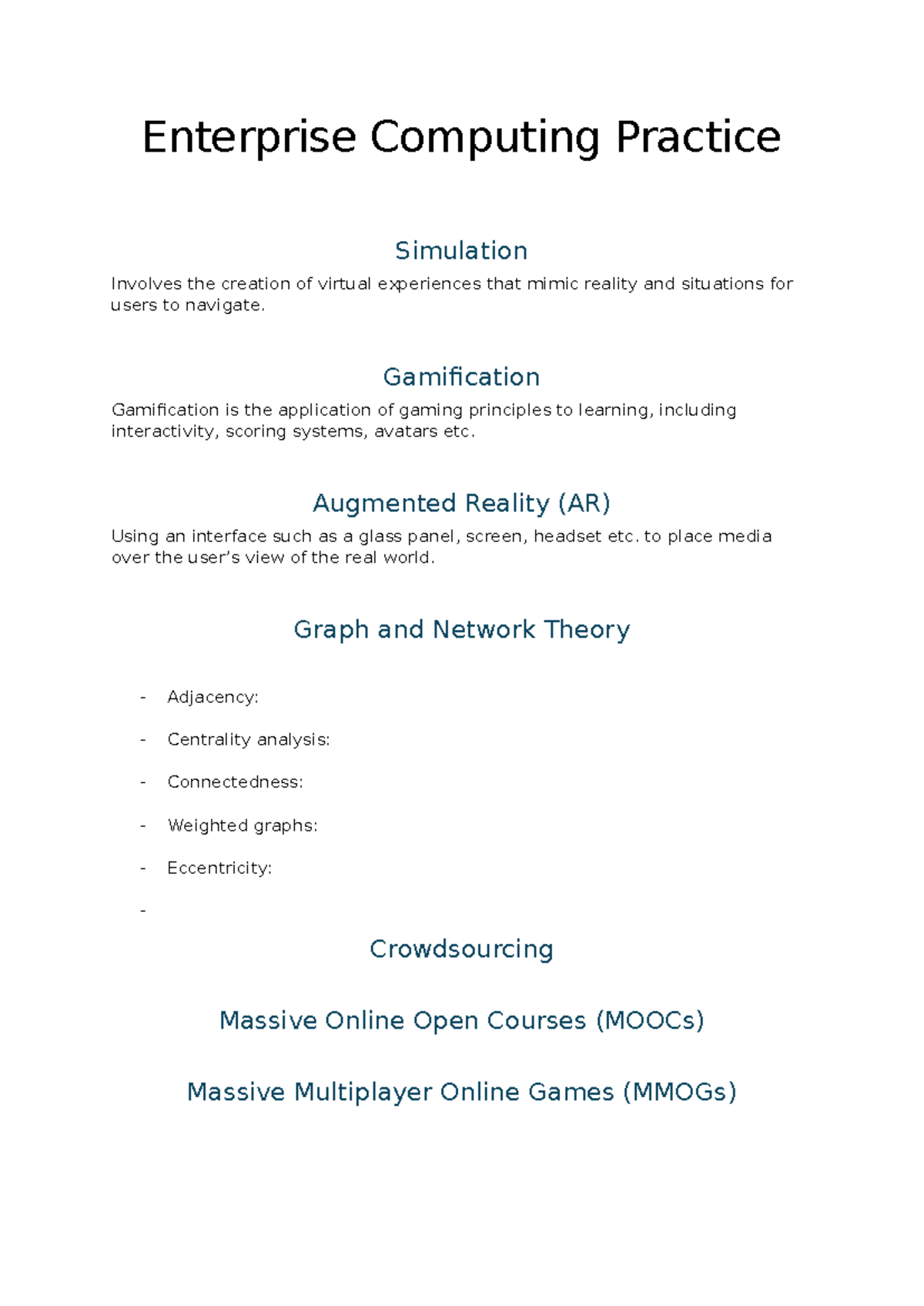 Enterprise Computing Practice Enterprise Computing Practice