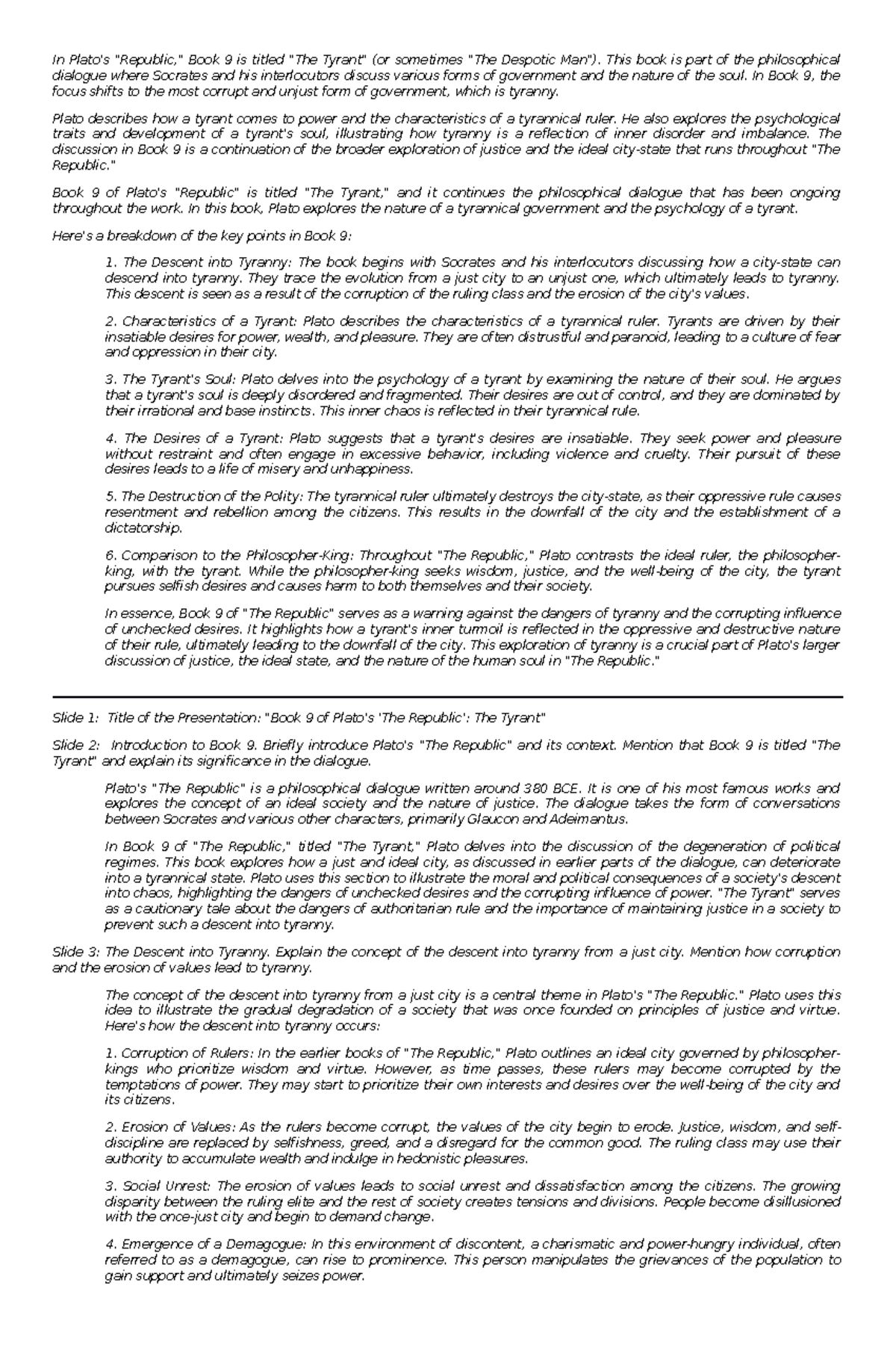 Book-9-outline - philosophy - In Plato's "Republic," Book 9 is titled ...