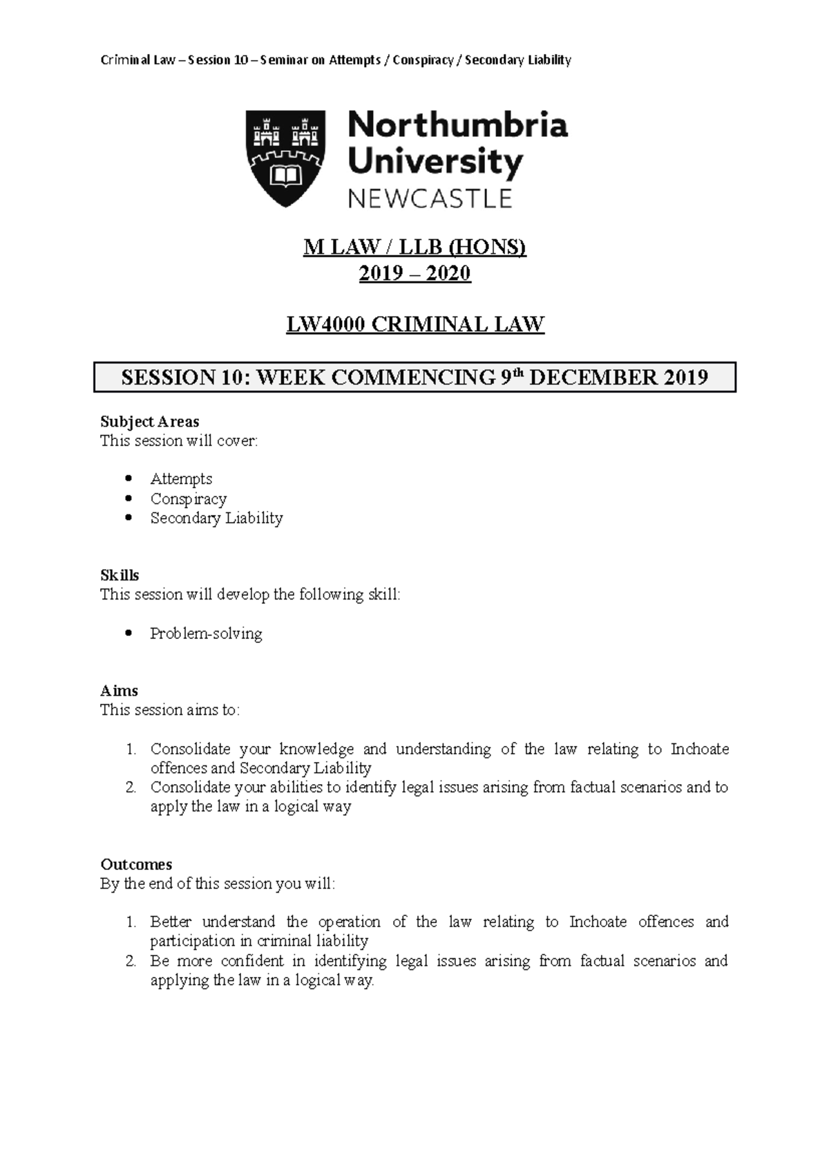 Seminar 5 - sem 5 - M LAW / LLB (HONS) 2019 – 2020 LW4000 CRIMINAL LAW ...