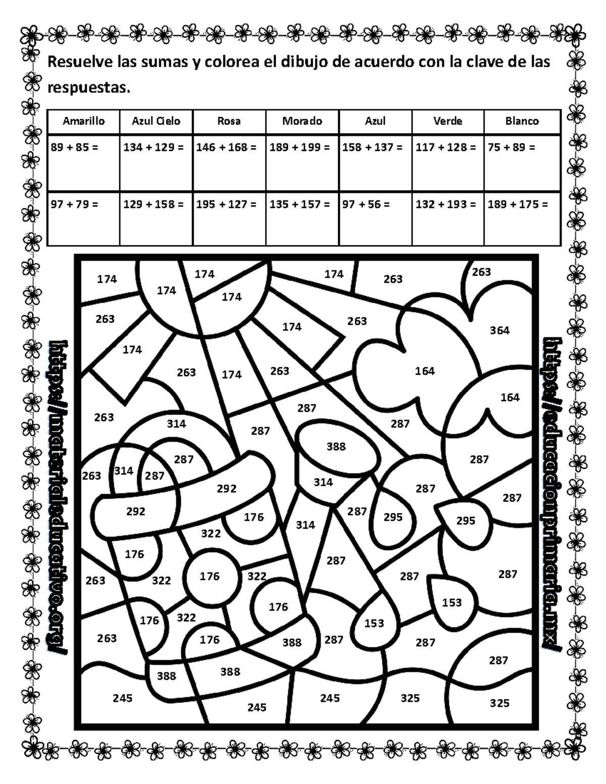 Suma y resta para colorear tercer y cuarto grado - Resuelve las sumas y ...