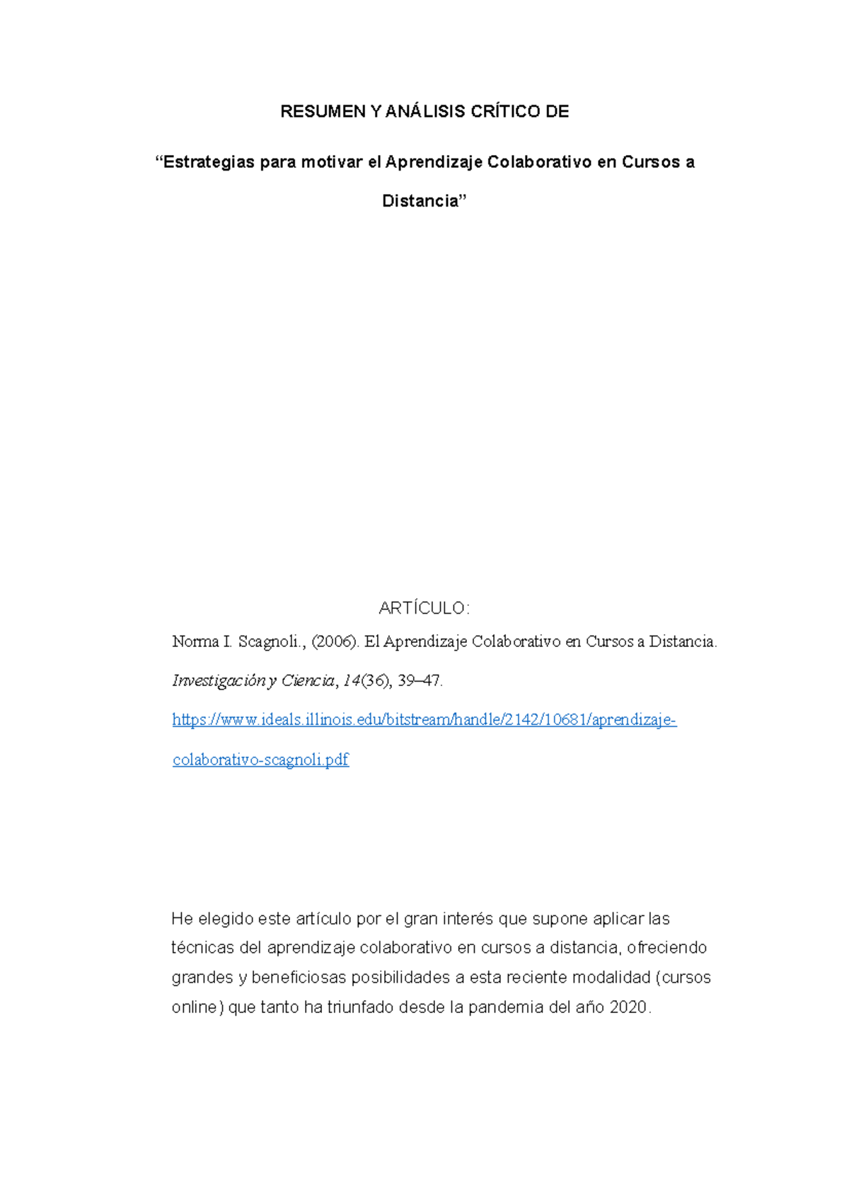 Resumen Y Análisis Crítico 5 - RESUMEN Y ANÁLISIS CRÍTICO DE ...