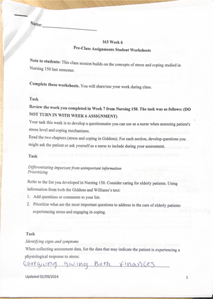 160 week 3 - 160 week 3 - nur 160 - Studocu