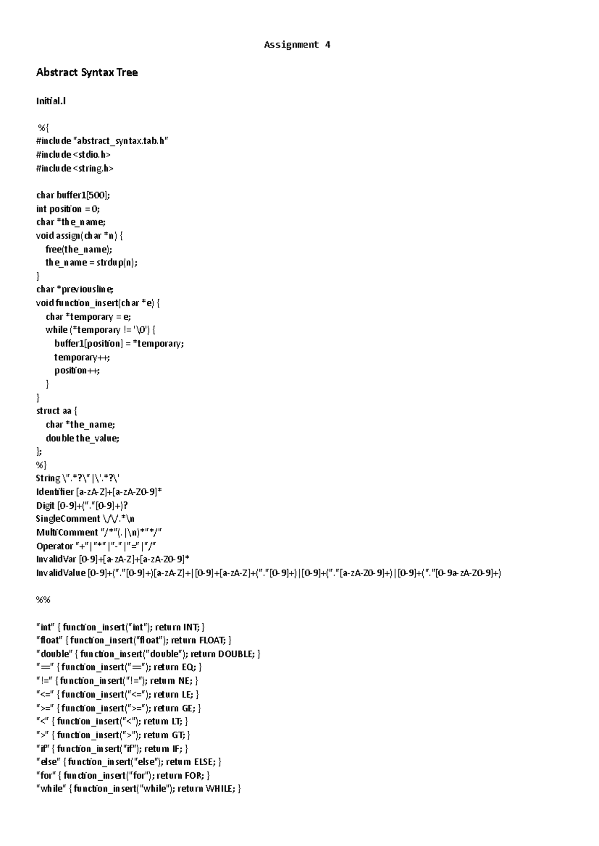 Assignment 4sfsuhidvhu - Assignment 4 Abstract Syntax Tree Initial %{ #include - Studocu