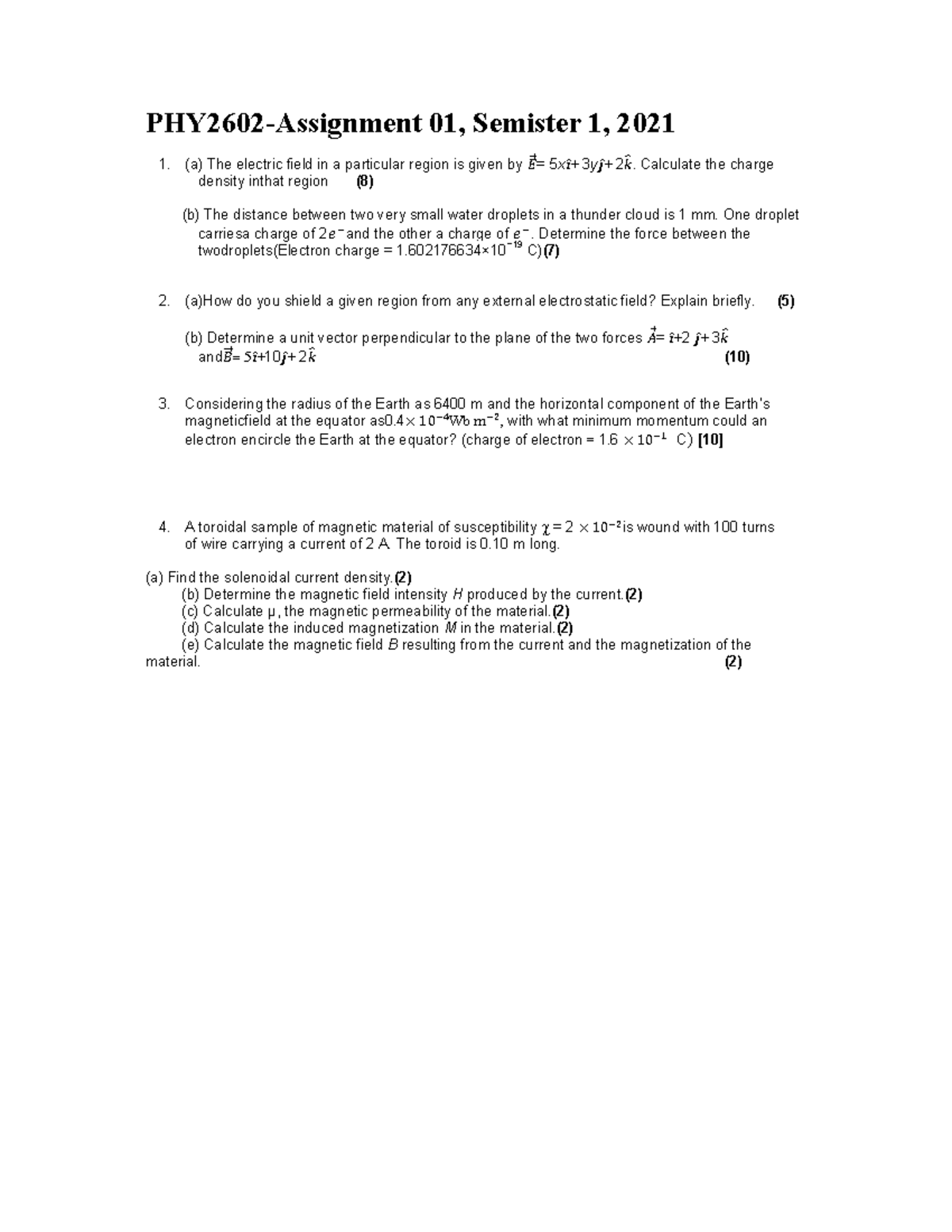 Assignment 01-PHY2602-Semister 1-2021 - PHY2602-Assignment 01, Semister ...