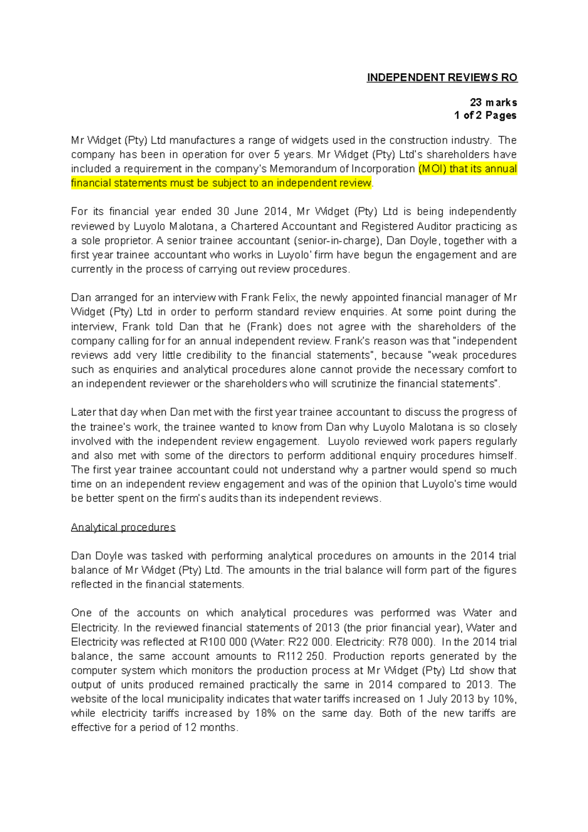 Independent Reviews RO - Question - ro301 - Mandela - Studocu