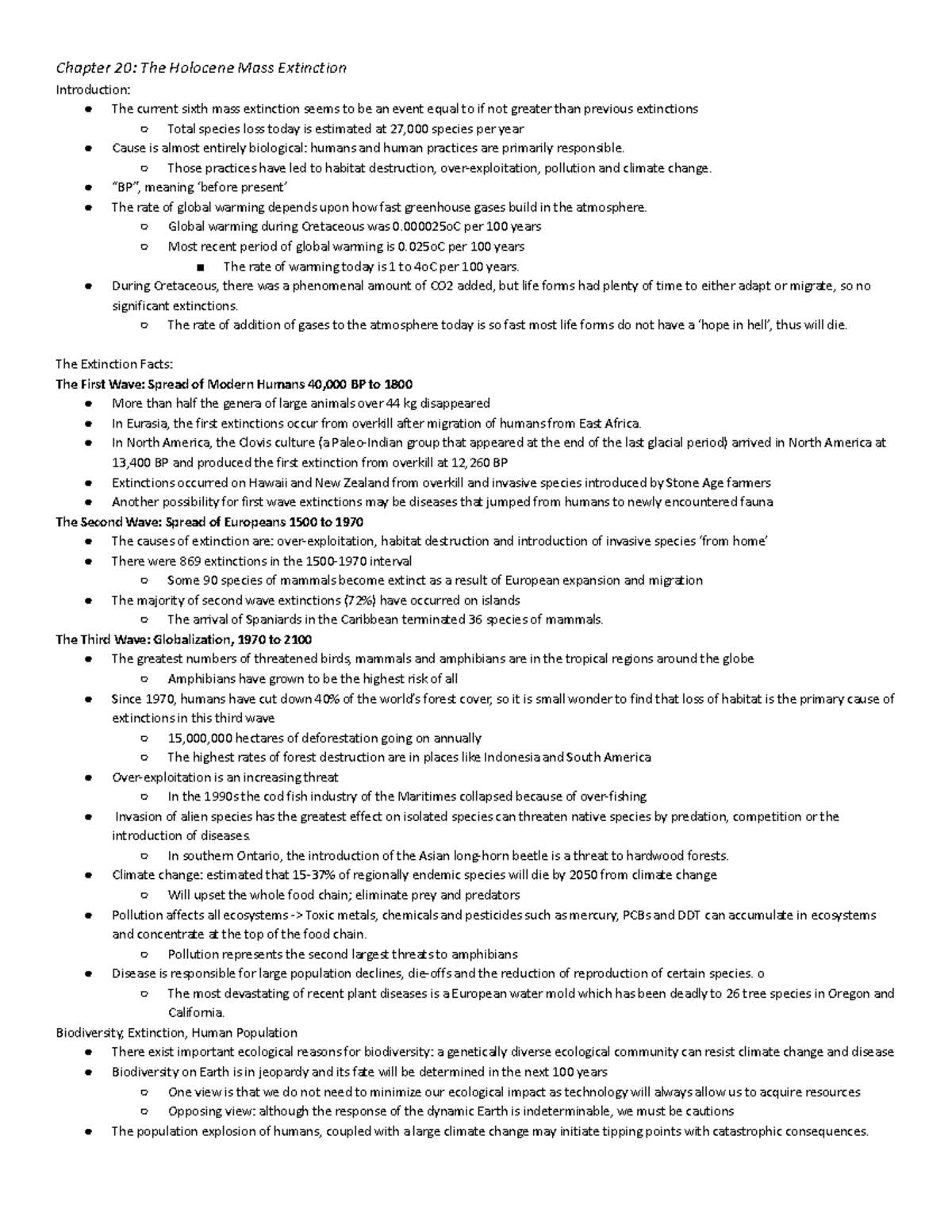 Earth Sci 2240 - Chapter 20 - Chapter 20: The Holocene Mass Extinction ...