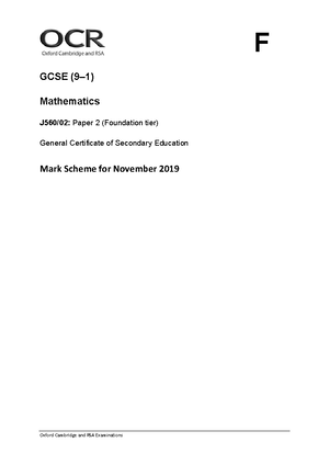 OCR GCSE Maths Higher Paper 1 Paper 4 Mark Scheme - Oxford Cambridge ...