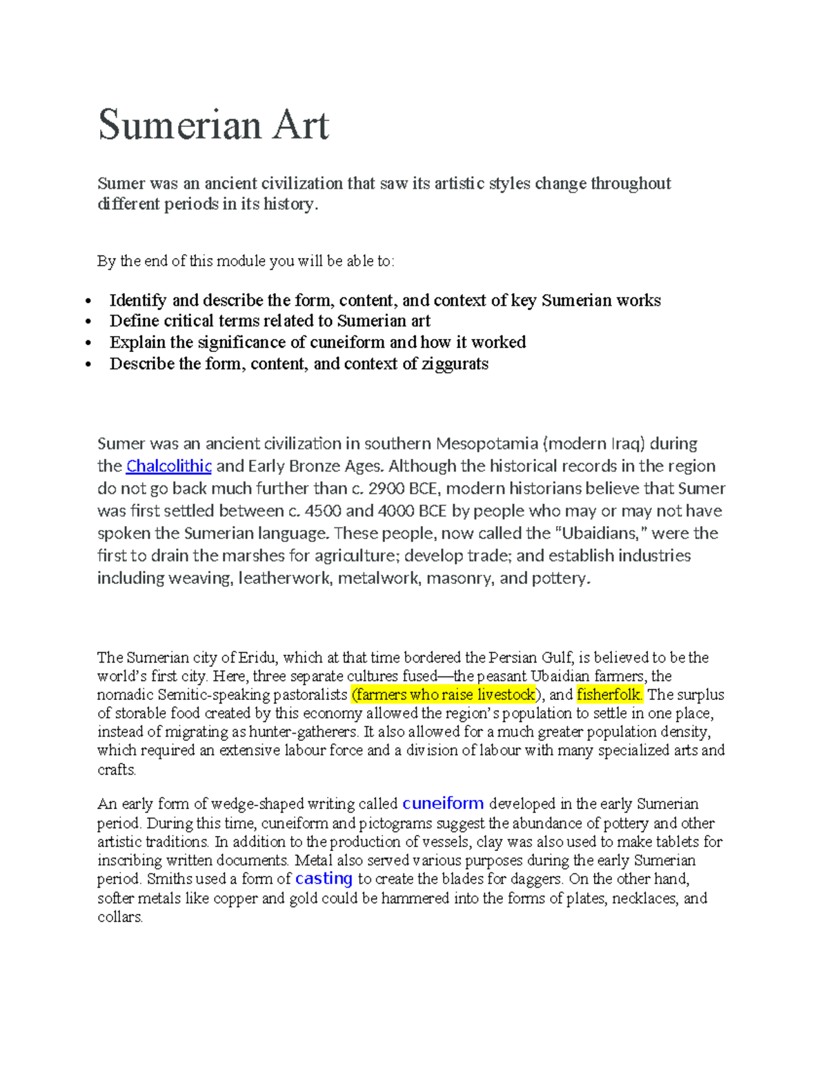 Sumerian Art - Summary Bachelor of Physical Education - Sumerian Art ...