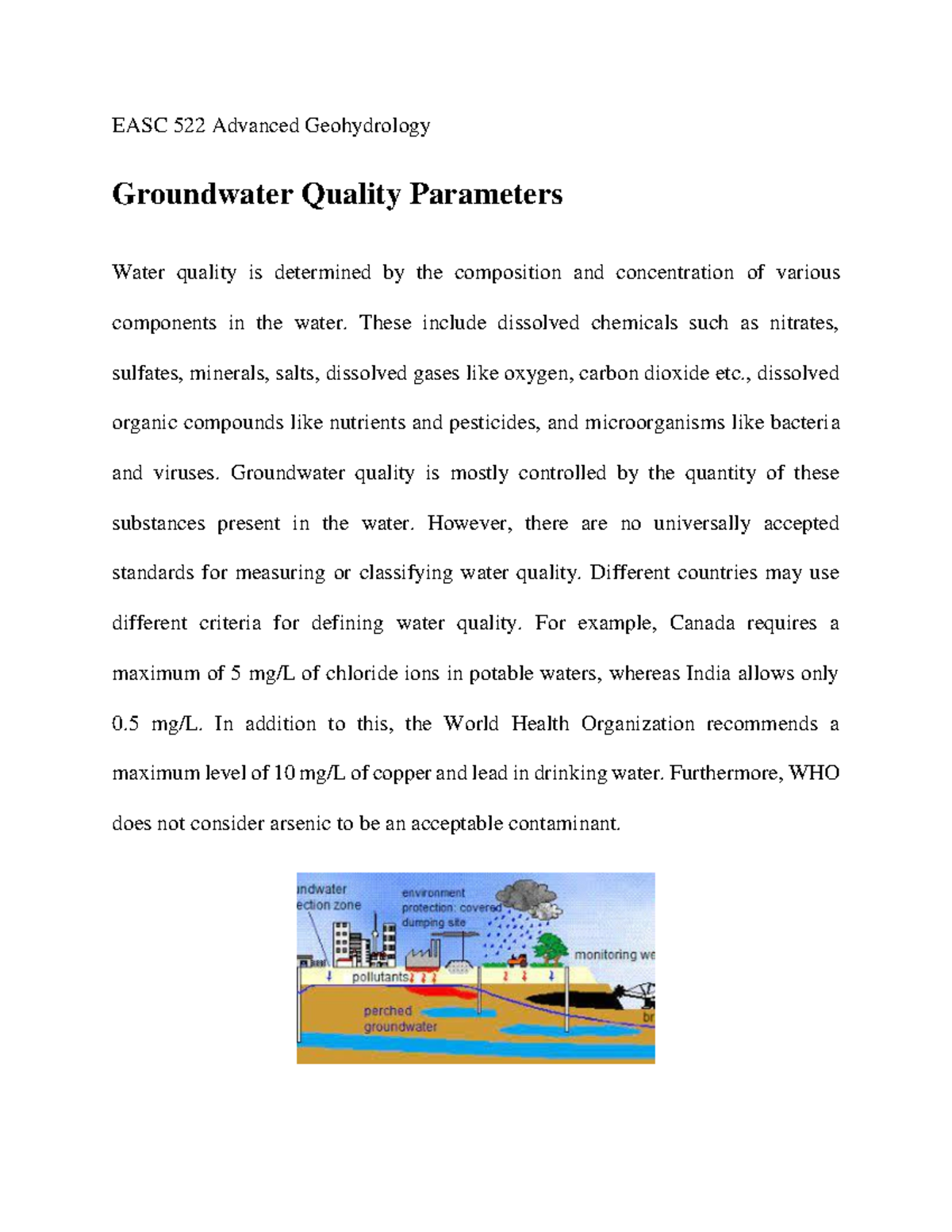Groundwater Quality Parameters - EASC 522 Advanced Geohydrology Groundwater Quality Parameters ...