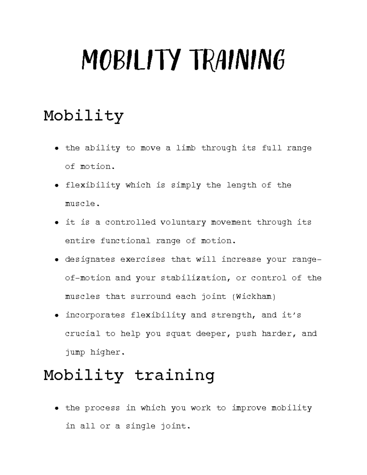 [PE] - Mobility Training - MOBILITY TRAINING Mobility the ability to ...