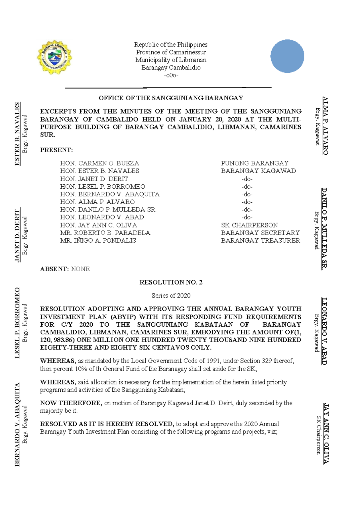 474517150 Resolution Adopting AND Approving THE Abyip docx - Republic ...