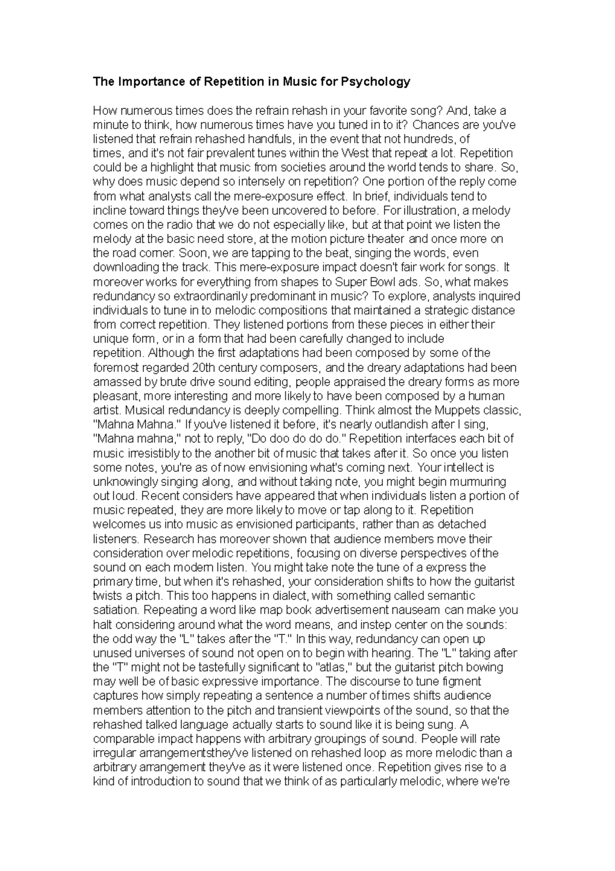 The Importance of Repetition in Music for Psychology - Repetition could ...