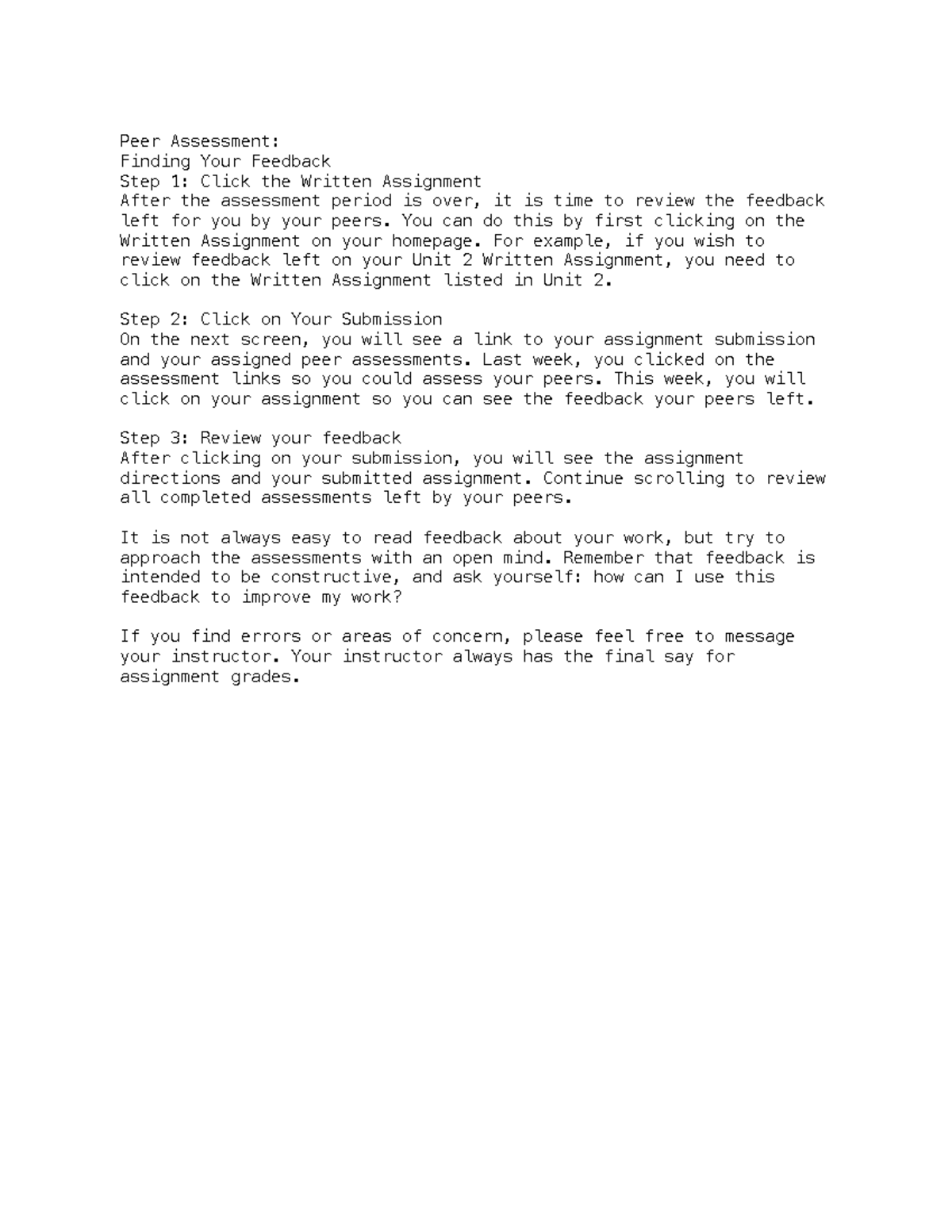 Finding Your Feedback Transcript - Peer Assessment: Finding Your ...