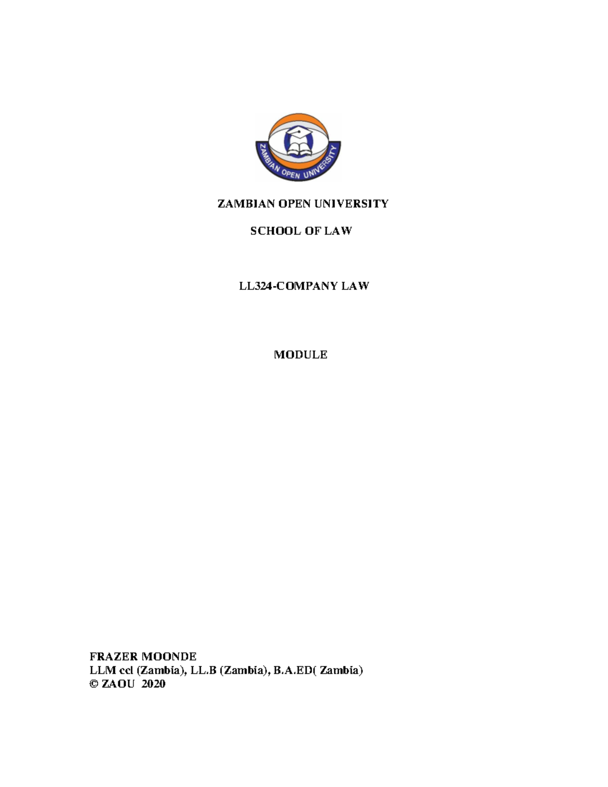 LL324- Company Law Module ( Revised ) PDF - ZAMBIAN OPEN UNIVERSITY ...