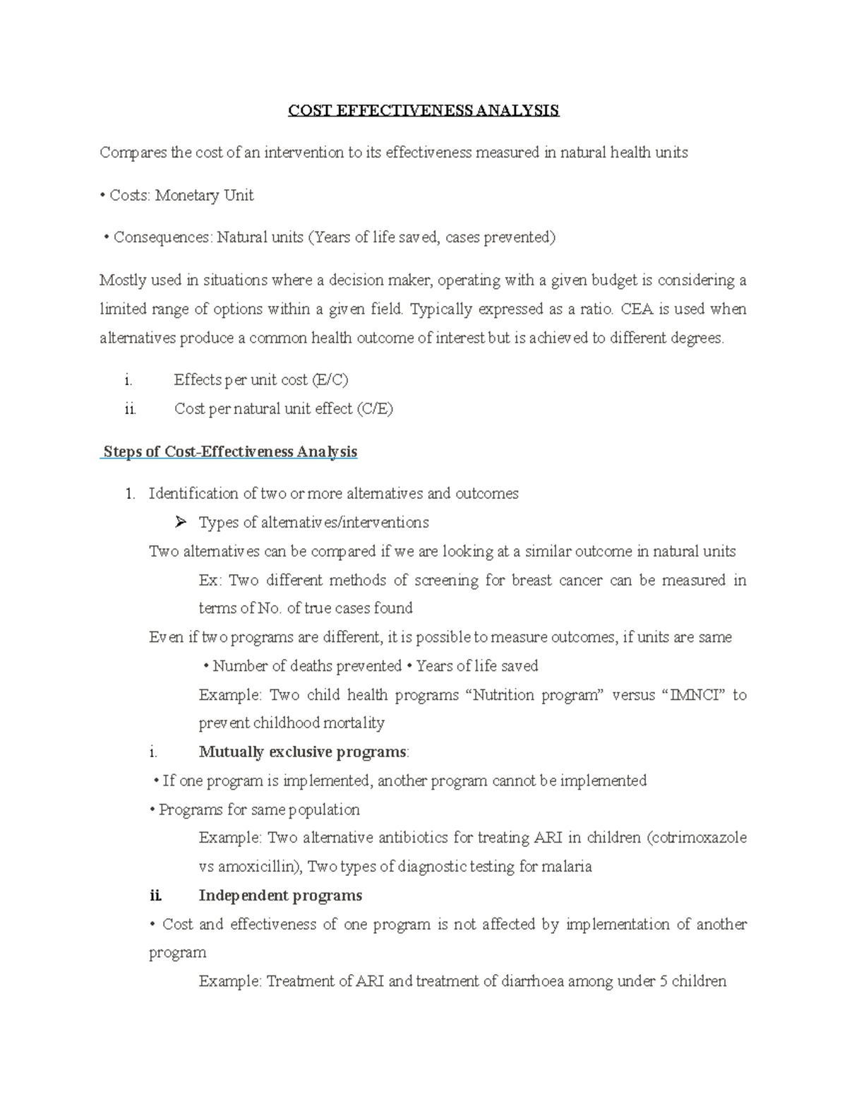 Cost effectiveness analysis-1 - COST EFFECTIVENESS ANALYSIS Compares ...
