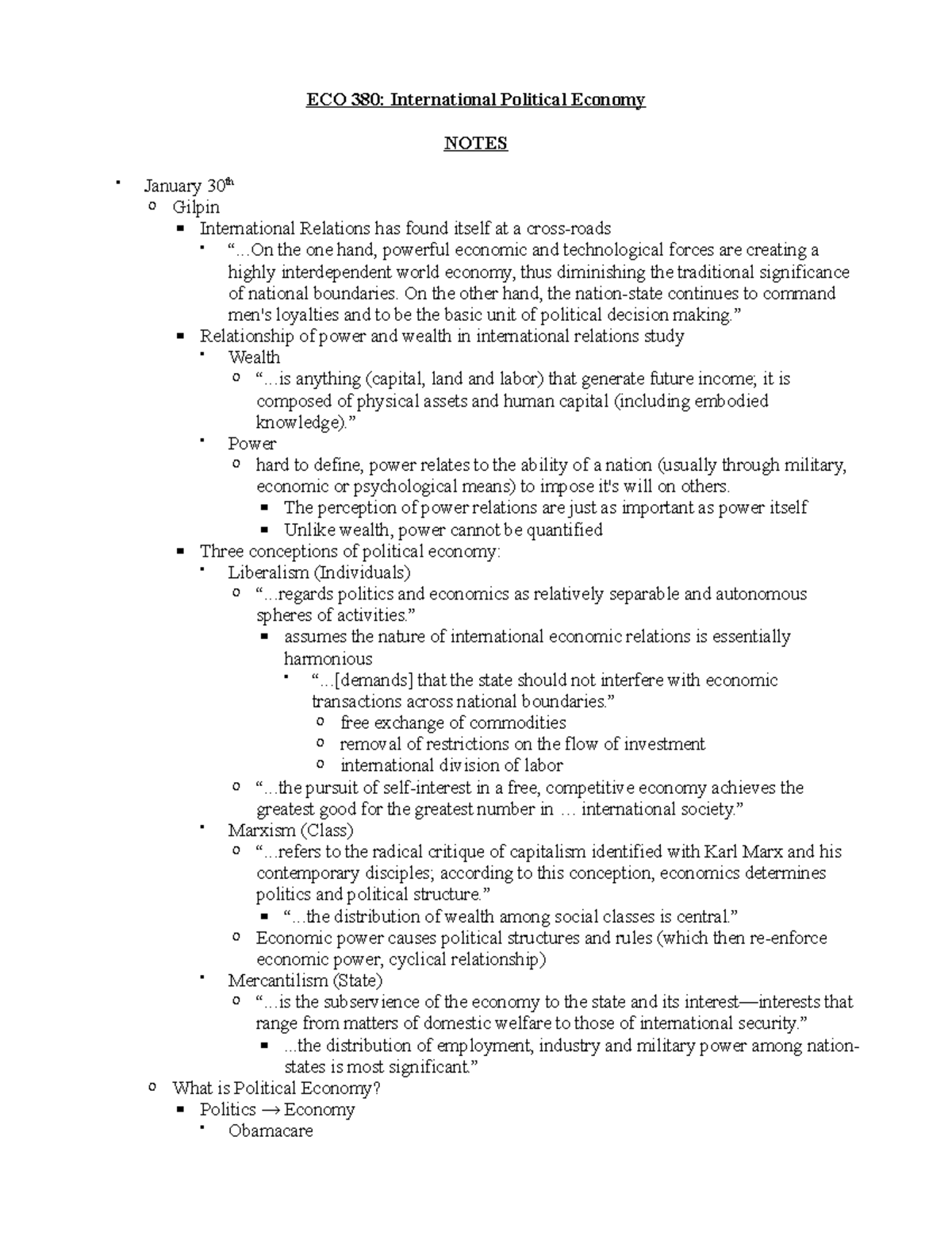 ECO 380: In-Class Notes - ECO 380: International Political Economy ...