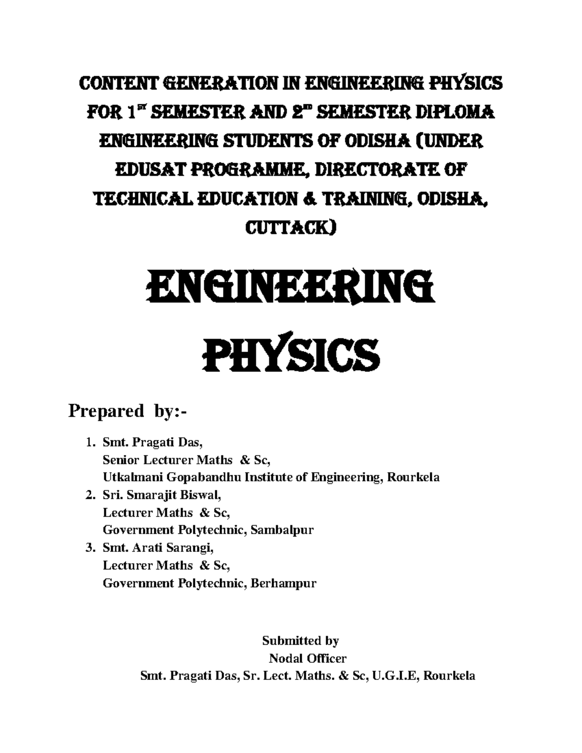 140201 - Science and tech - CONTENT GENERATION IN ENGINEERING PHYSICS FOR 1 ST SEMESTER AND 2 ND ...