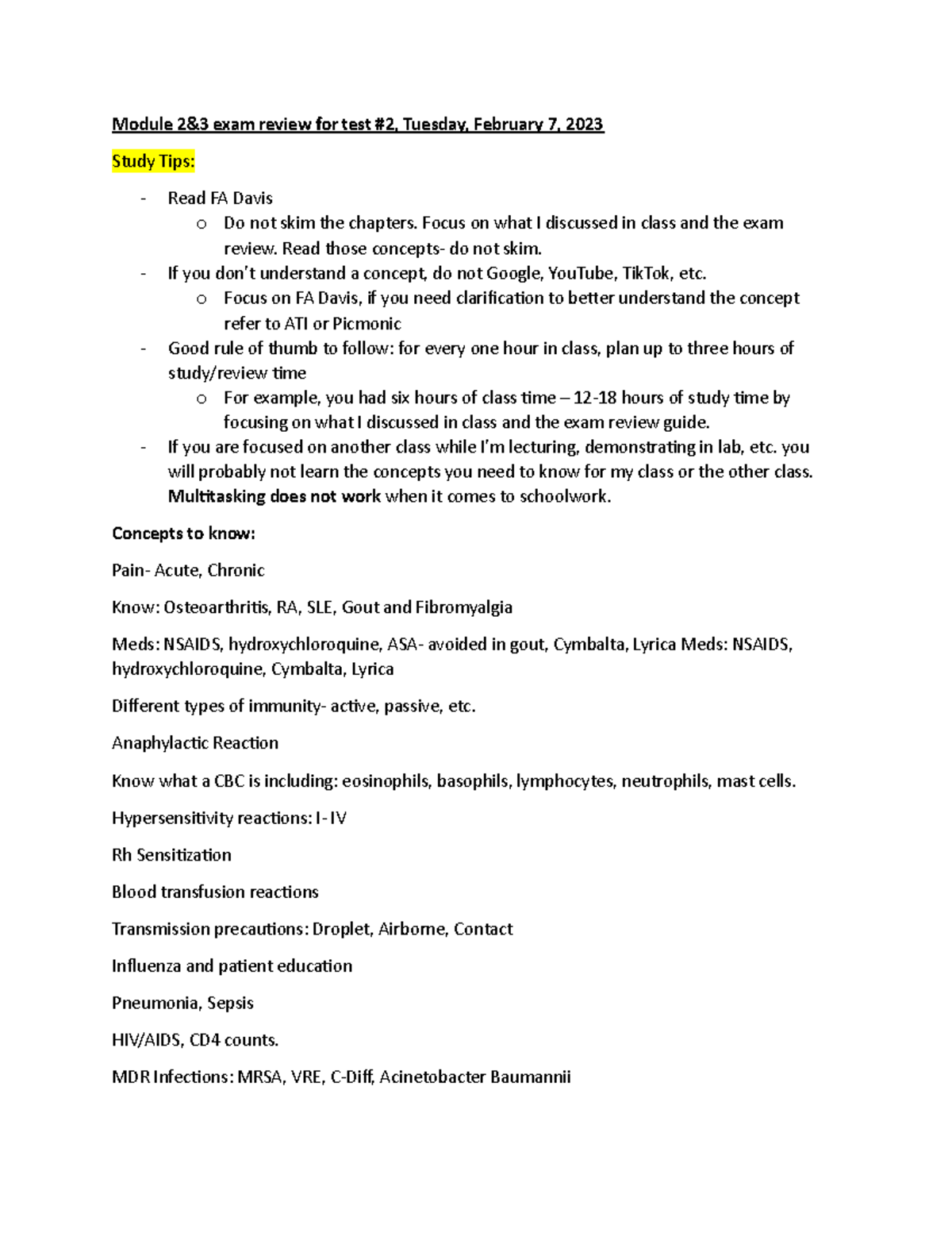 Exam #2 Review - Module 2&3 exam review for test #2, Tuesday, February ...