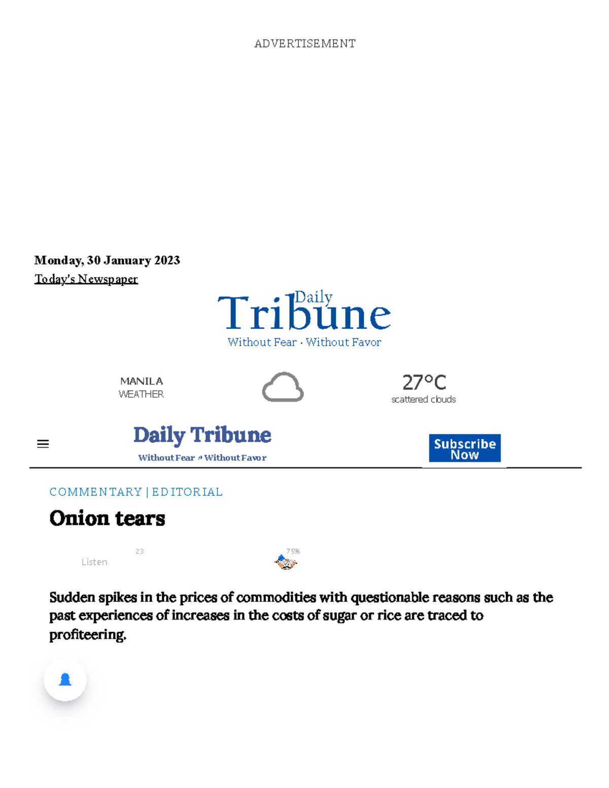 Onion tears - Daily Tribune - COMMENTARY | EDITORIAL Onion tears Listen ...
