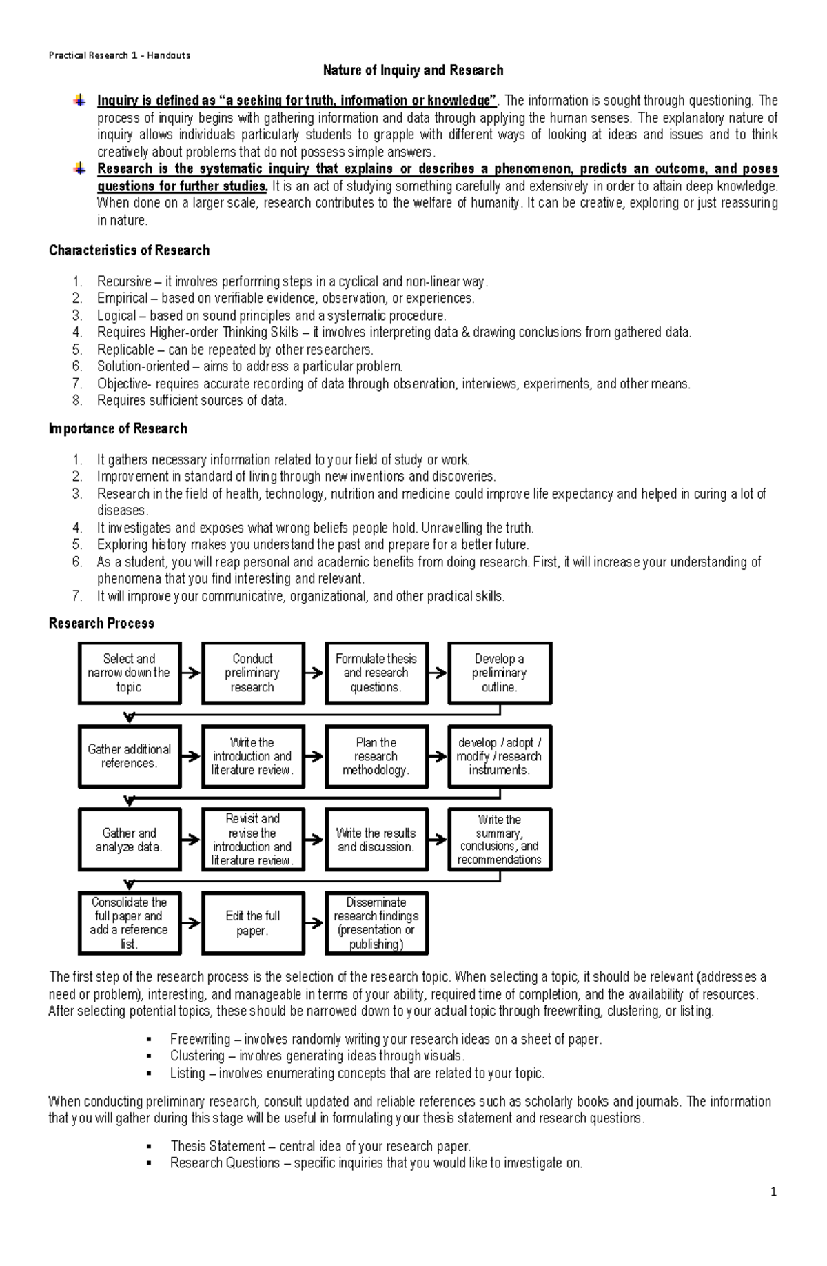 Notes in practical research - Nature of Inquiry and Research Inquiry is ...