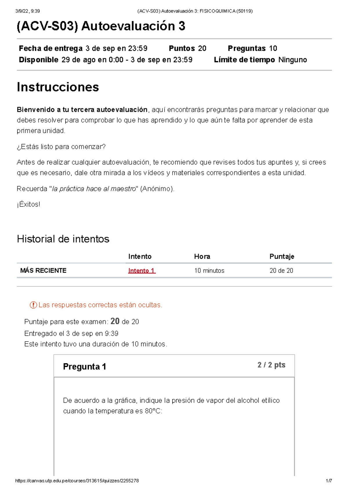 (ACV-S03) Autoevaluación 3 Fisicoquimica (50119) - (ACV-S03) Autoevaluación 3 Fecha de entrega 3 ...
