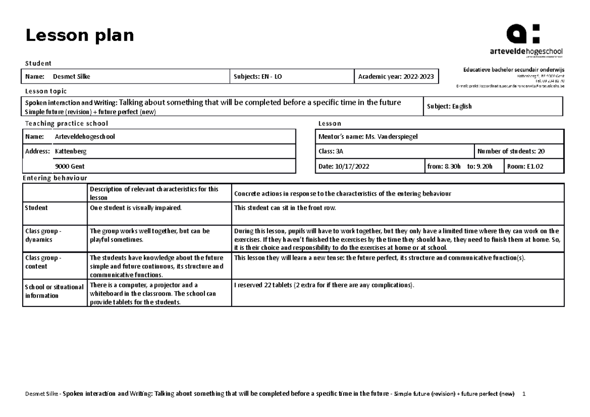 Lesson preparation task Future simple => future perfect - Lesson plan ...