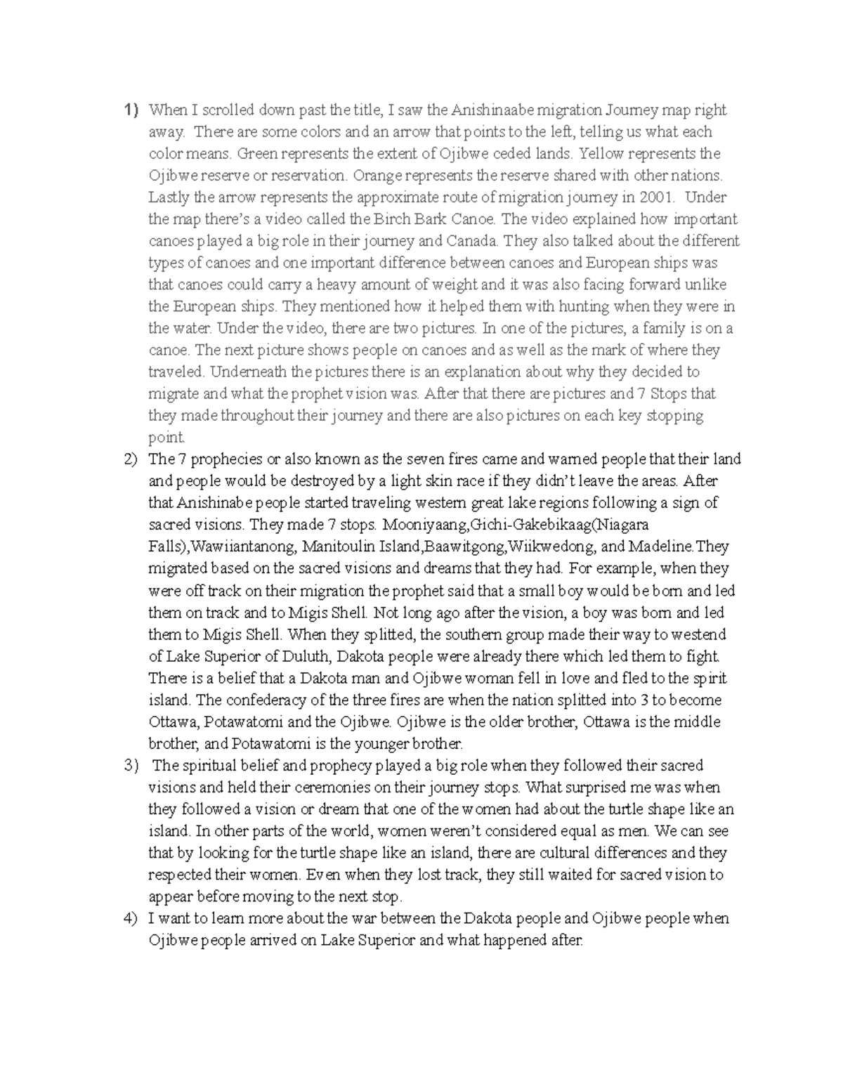 Ojibwe migration paper - 1) When I scrolled down past the title, I saw ...