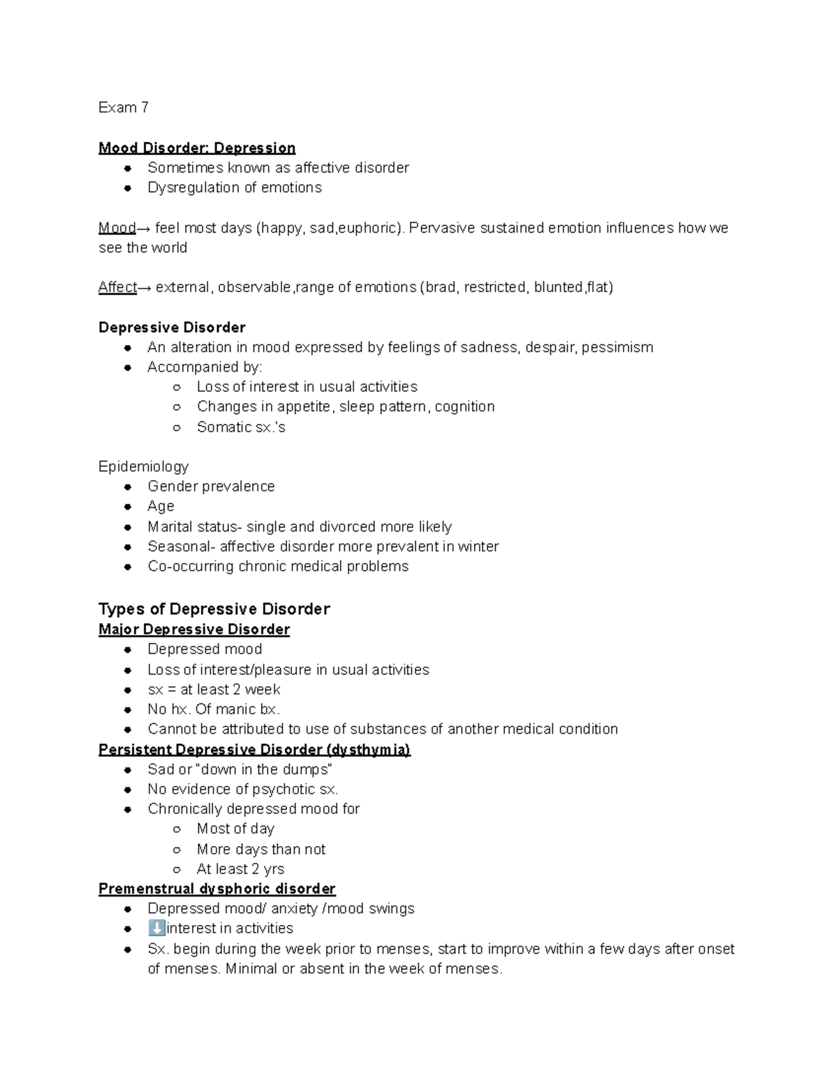 Untitled document-20 - Mental health - Exam 7 Mood Disorder: Depression ...