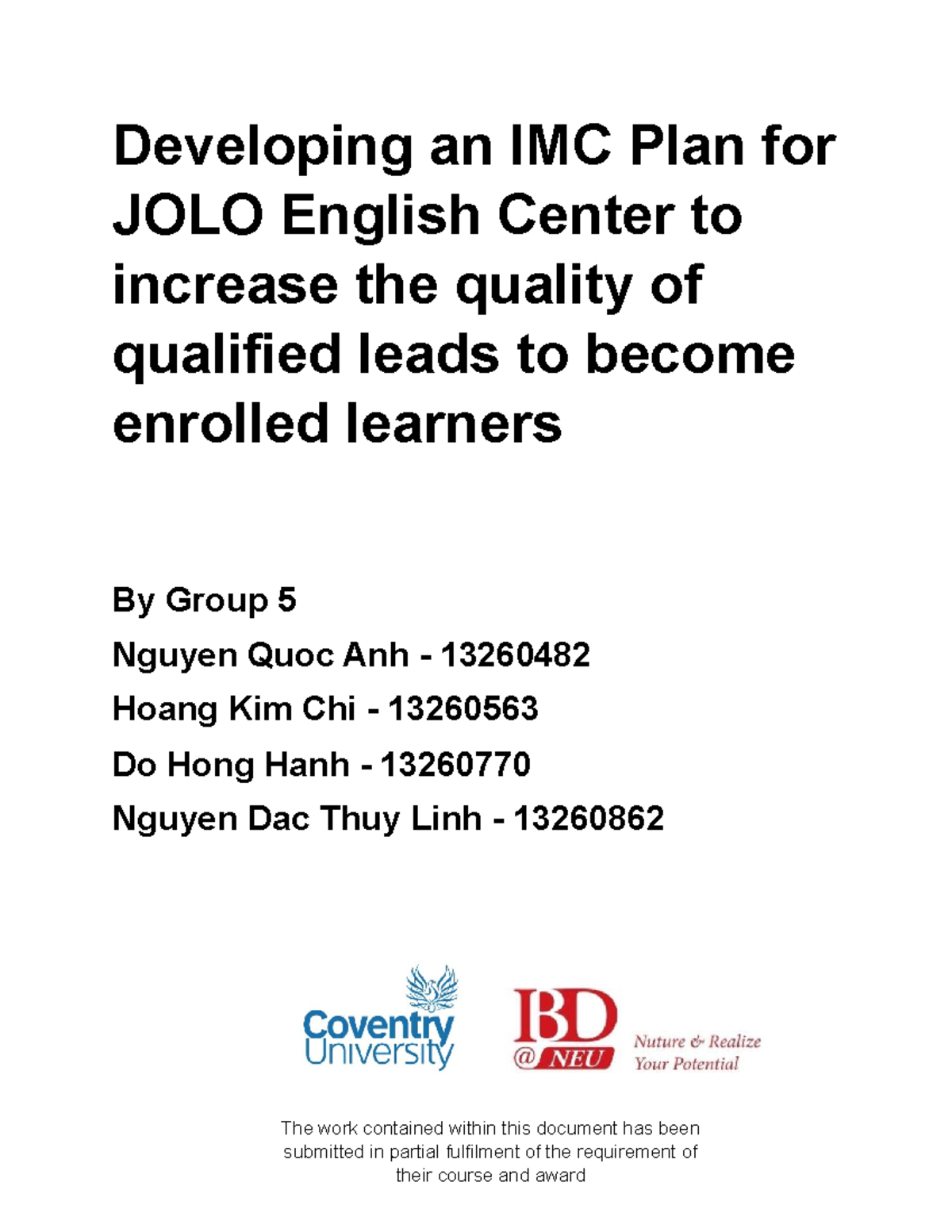 4 - gfyu - Developing an IMC Plan for JOLO English Center to increase ...