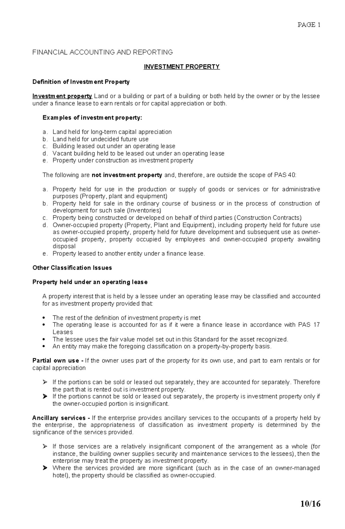 #16 Investment Property - FINANCIAL ACCOUNTING AND REPORTING INVESTMENT ...
